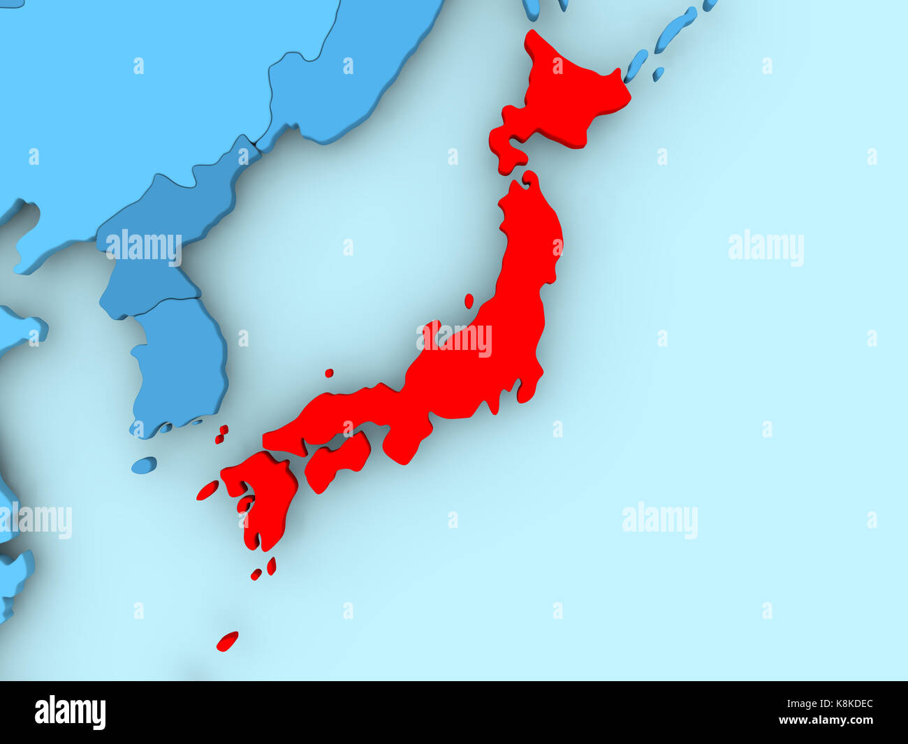 Japan in red on blue political map. 3D illustration Stock Photo - Alamy