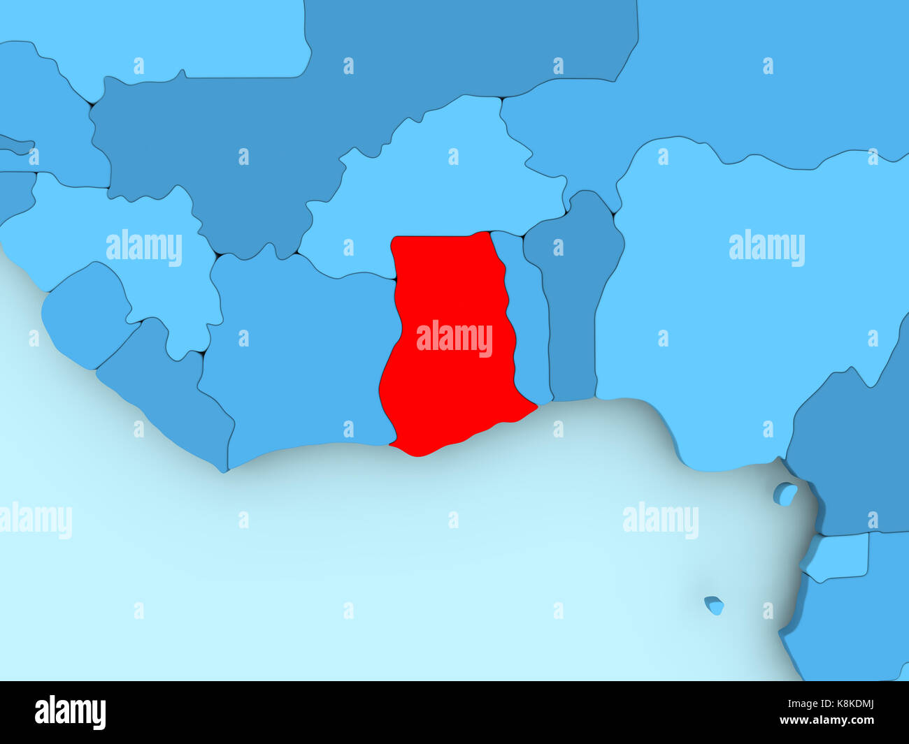 Ghana in red on blue political map. 3D illustration Stock Photo - Alamy