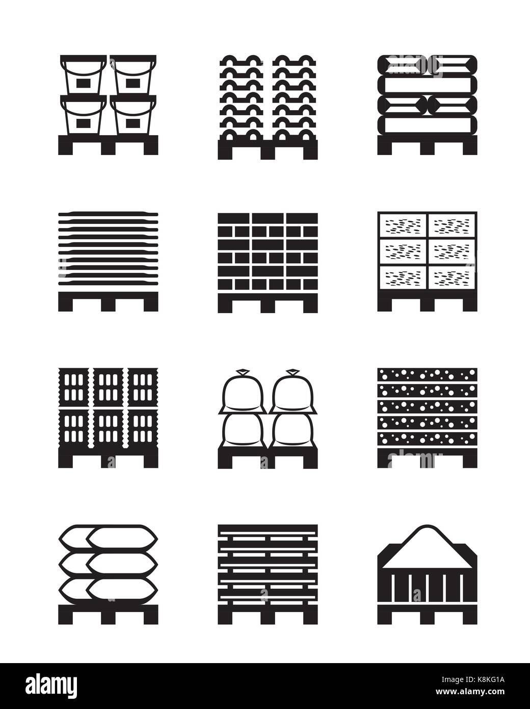 Pallets with different building materials - vector illustration Stock ...