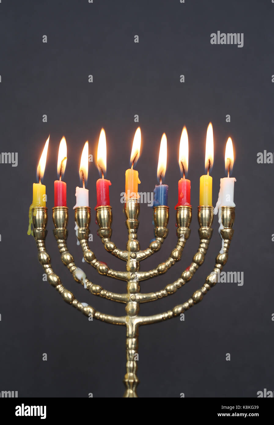 Jewish holiday Hanukkah and its famous nine-branched menorah Stock ...