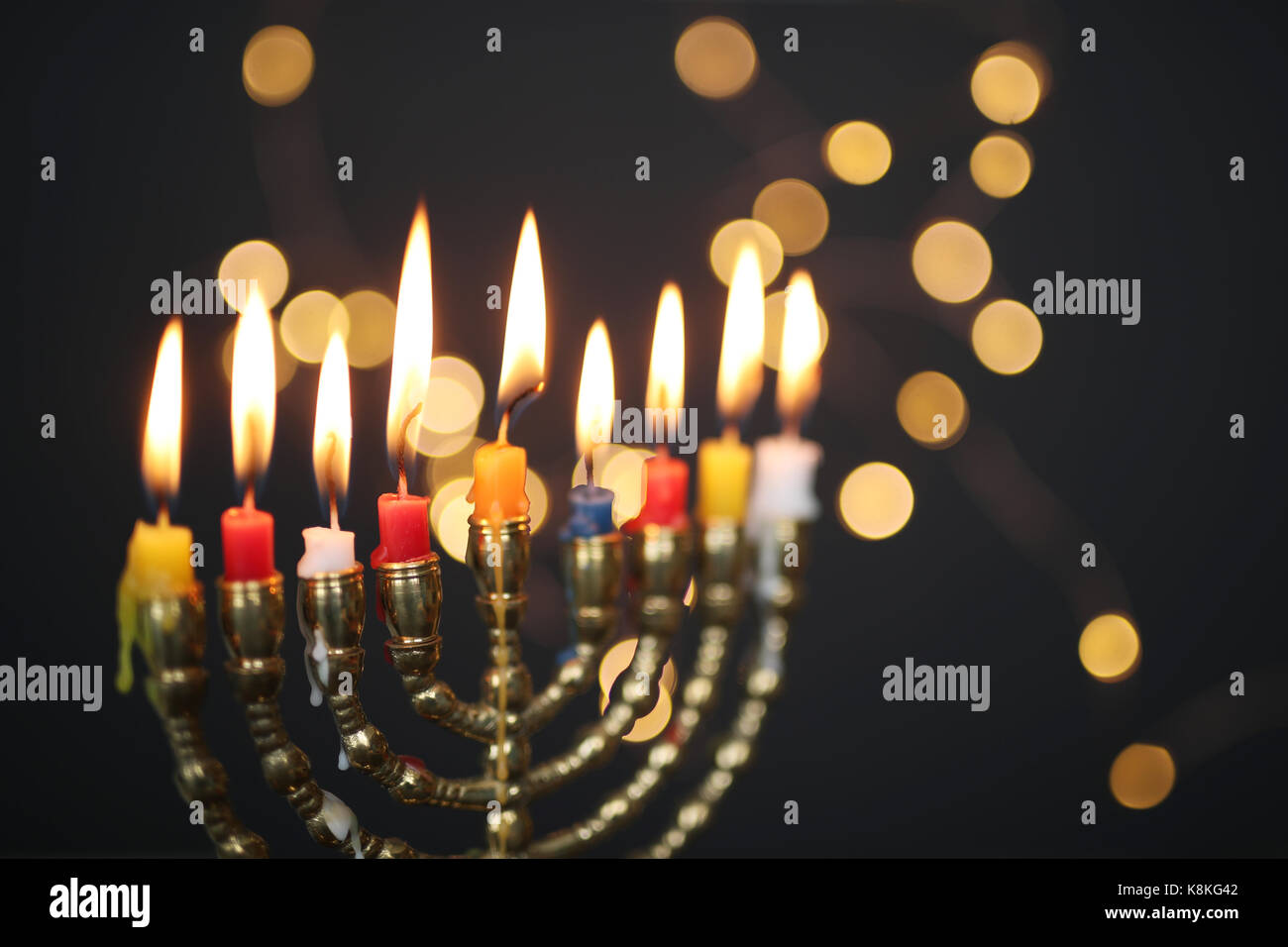 Jewish holiday Hanukkah and its famous nine-branched menorah Stock ...