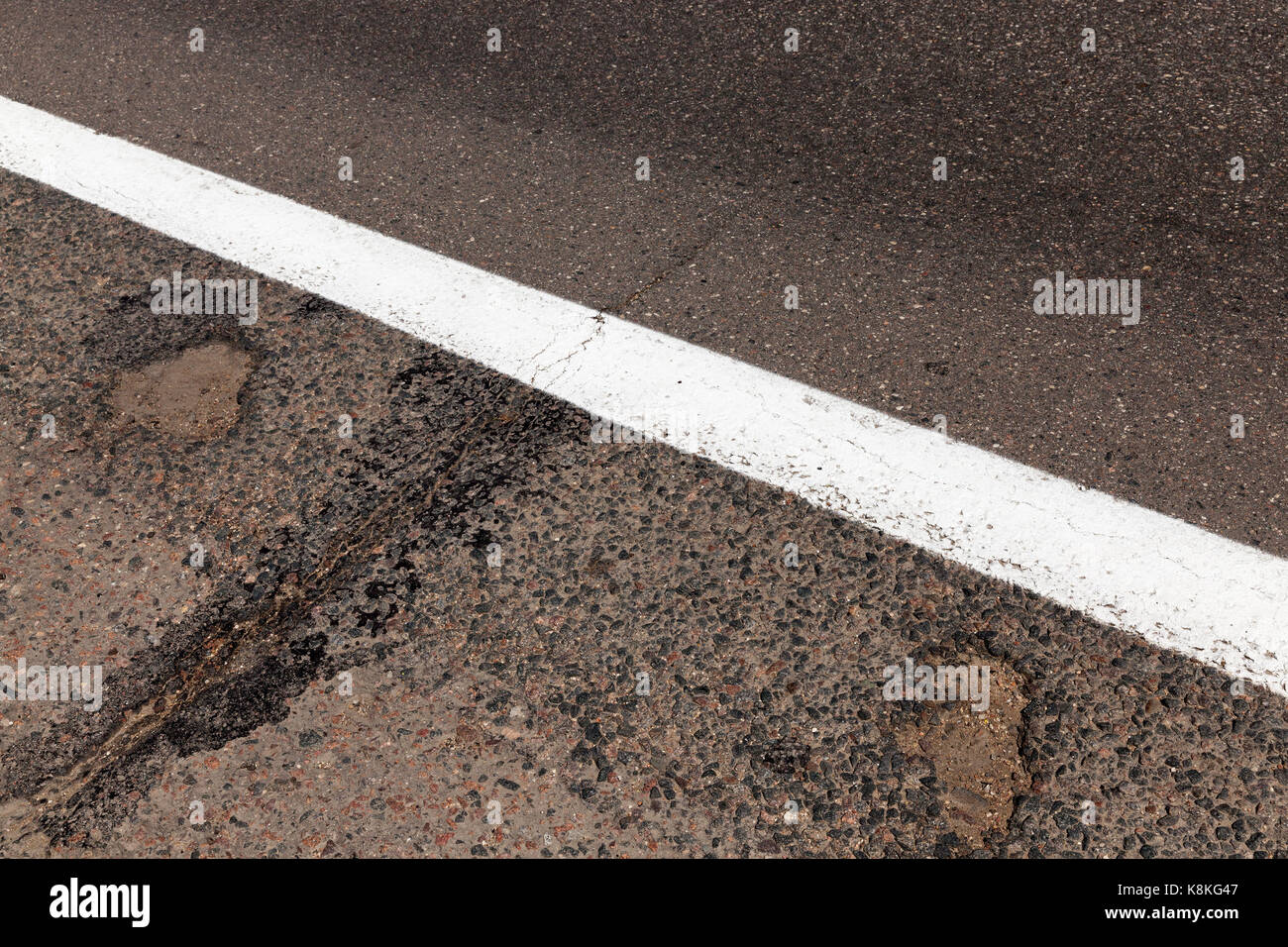 Road markings in the form of a white strip on the edge of the roadway ...