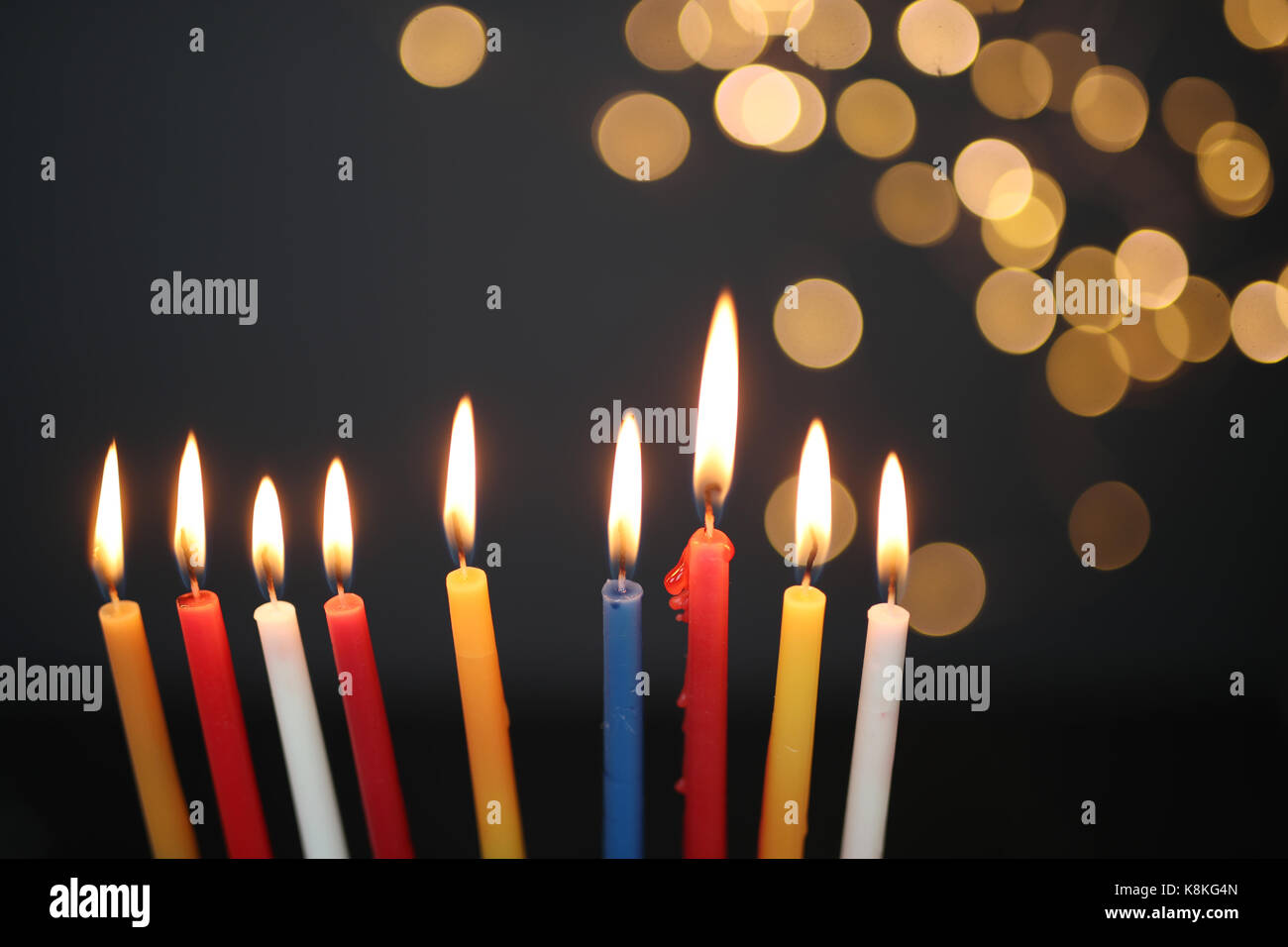 Jewish holiday Hanukkah and its famous nine-branched menorah Stock ...