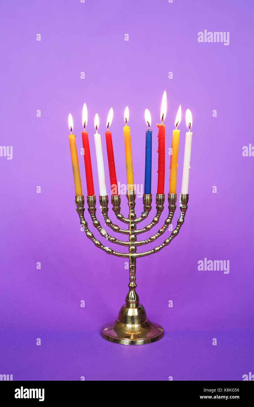 Jewish holiday Hanukkah and its famous nine-branched menorah Stock ...