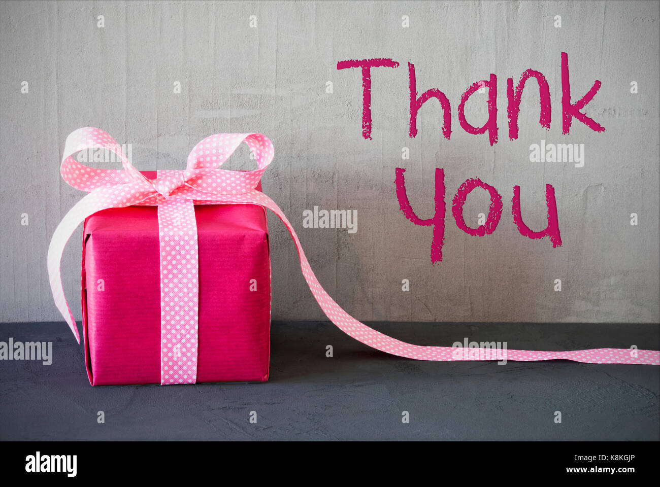 Pink Present, Text Thank You Stock Photo - Alamy