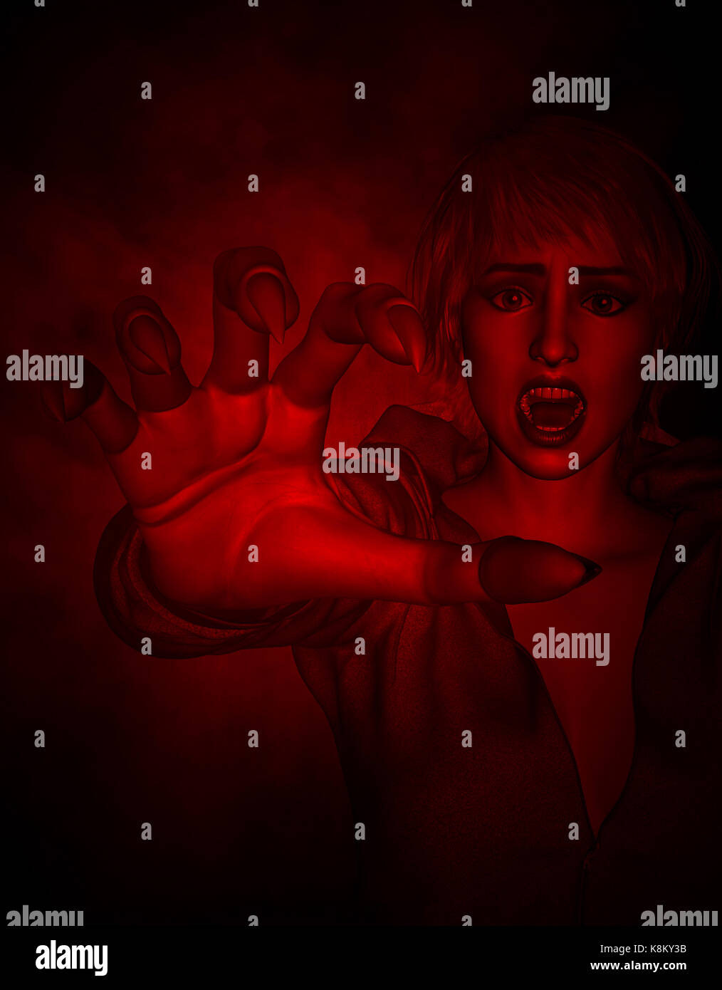 3d illustration of woman with hand beast,Horror background,mixed media ...