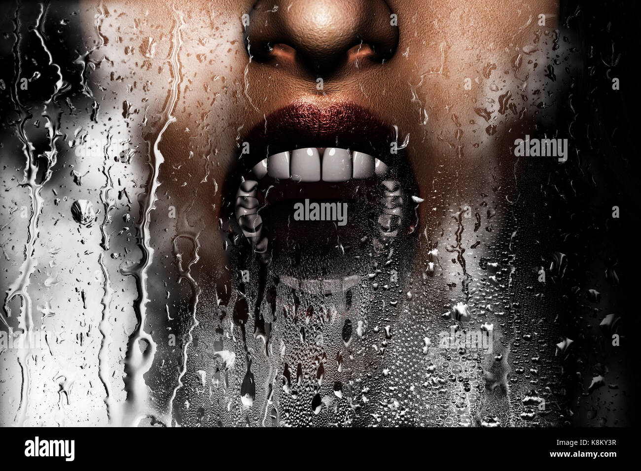 Steam room apocalypse,3d illustration of woman face screaming behind ...