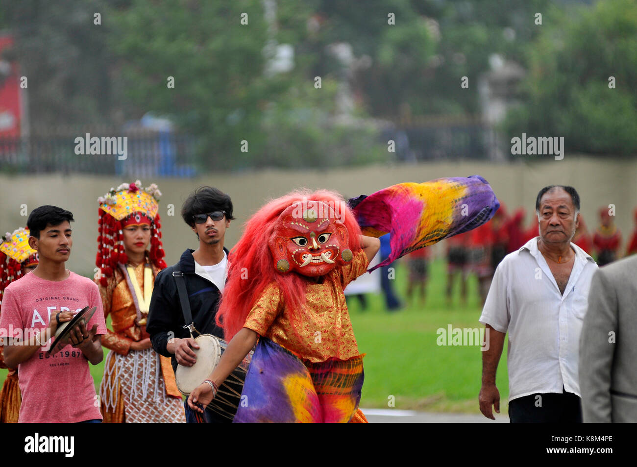Kathmandu, Nepal. 19th Sep, 2017. Nepalese people in a traditional ...