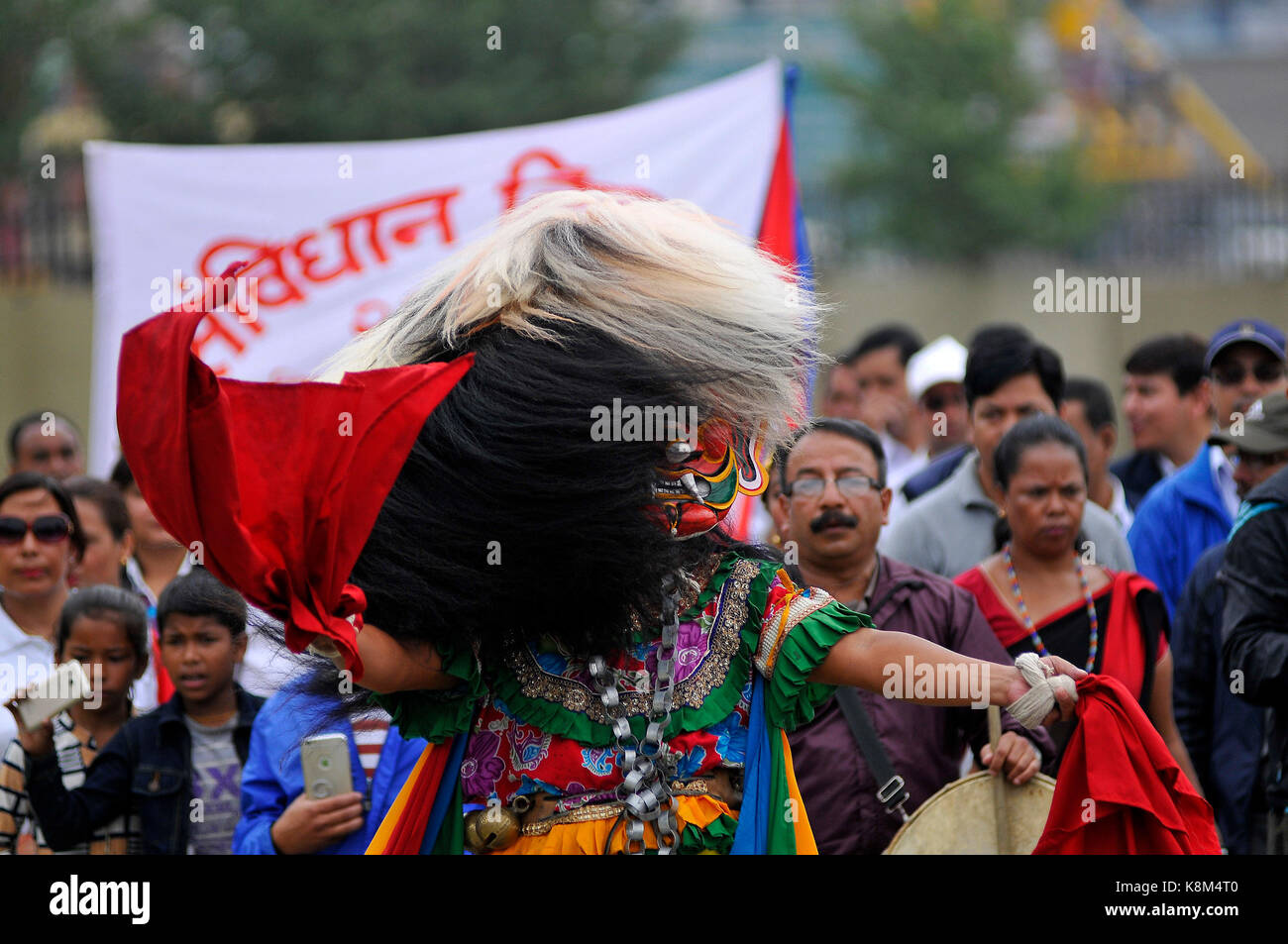 Kathmandu, Nepal. 19th Sep, 2017. Nepalese people in a traditional ...