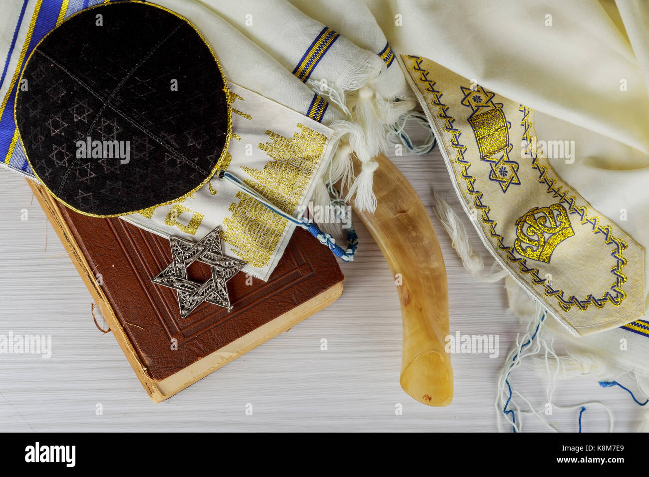 Prayer Shawl - Tallit, jewish religious symbol. Selective focus Jewish ...