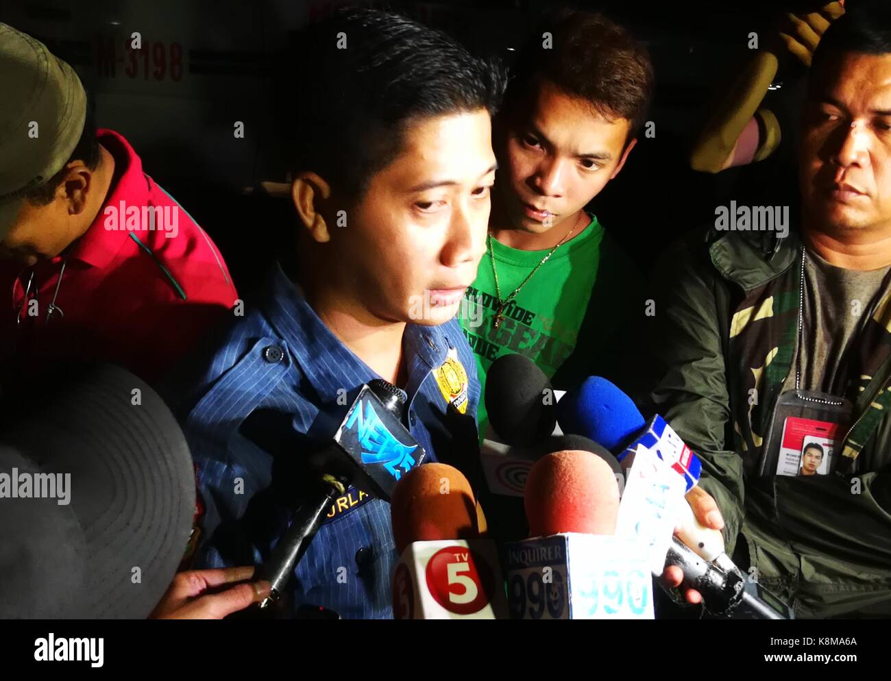 Manila, Philippines. 20th Sep, 2017. PO3 Dennis Turla giving a press ...