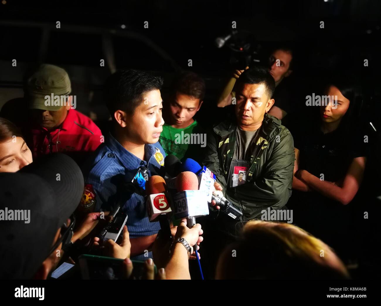 Manila, Philippines. 20th Sep, 2017. PO3 Dennis Turla giving a press ...