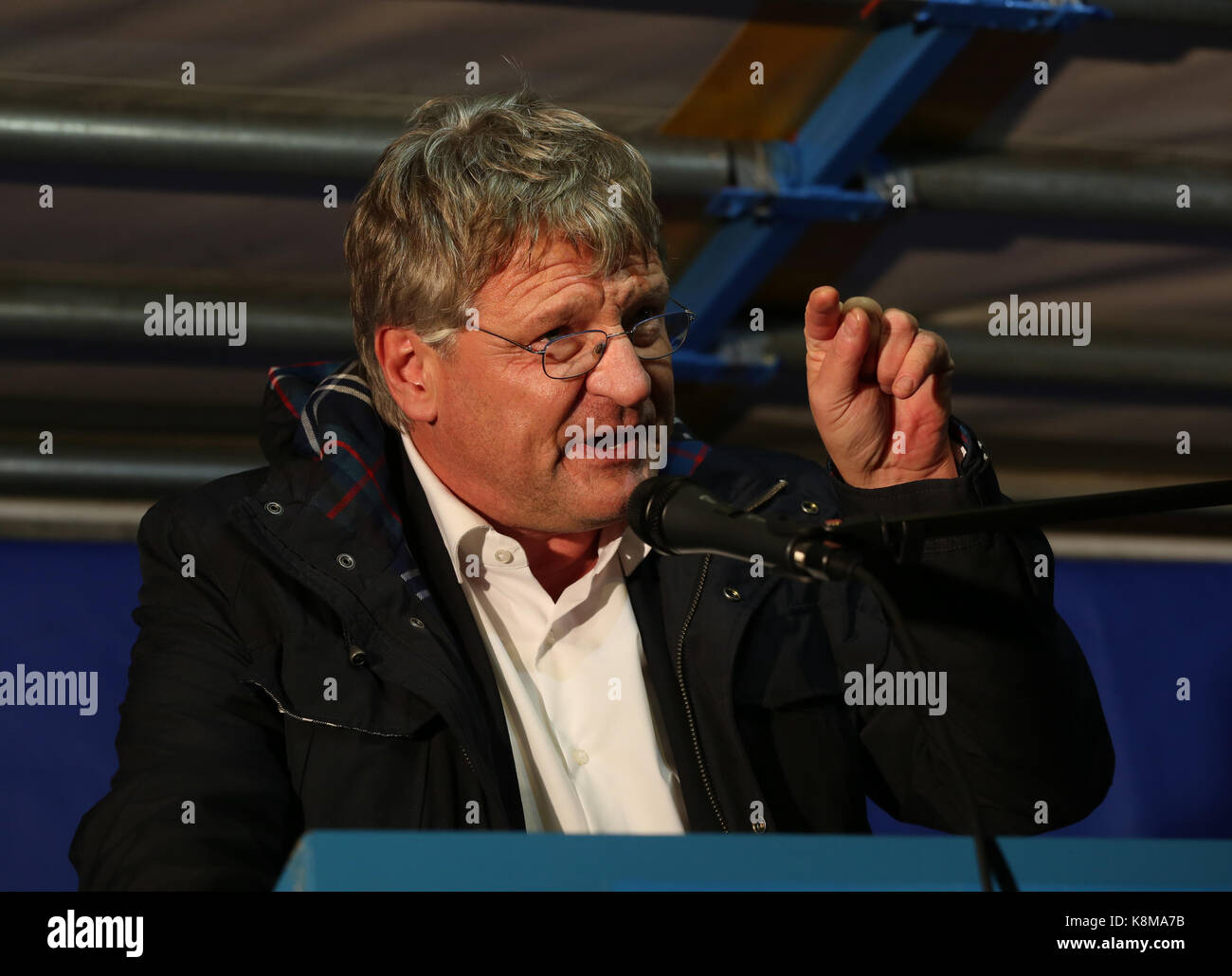 Munich, Germany. 19th Sep, 2017. AfD-chairman Jörg Meuthen speaking ...