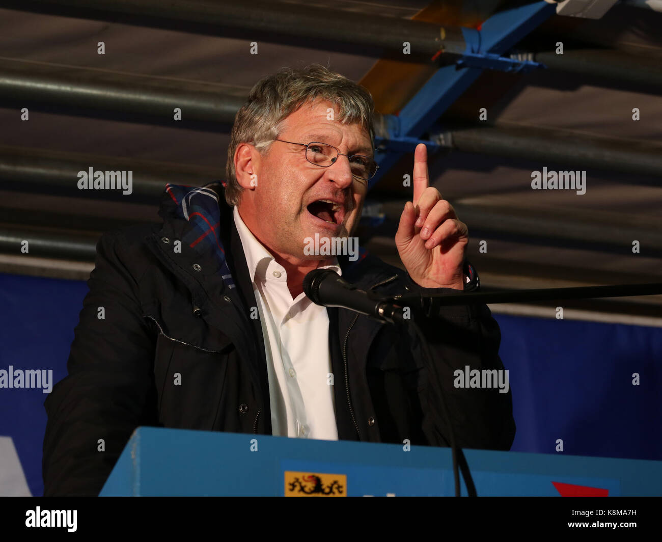Munich, Germany. 19th Sep, 2017. AfD-chairman Jörg Meuthen speaking ...