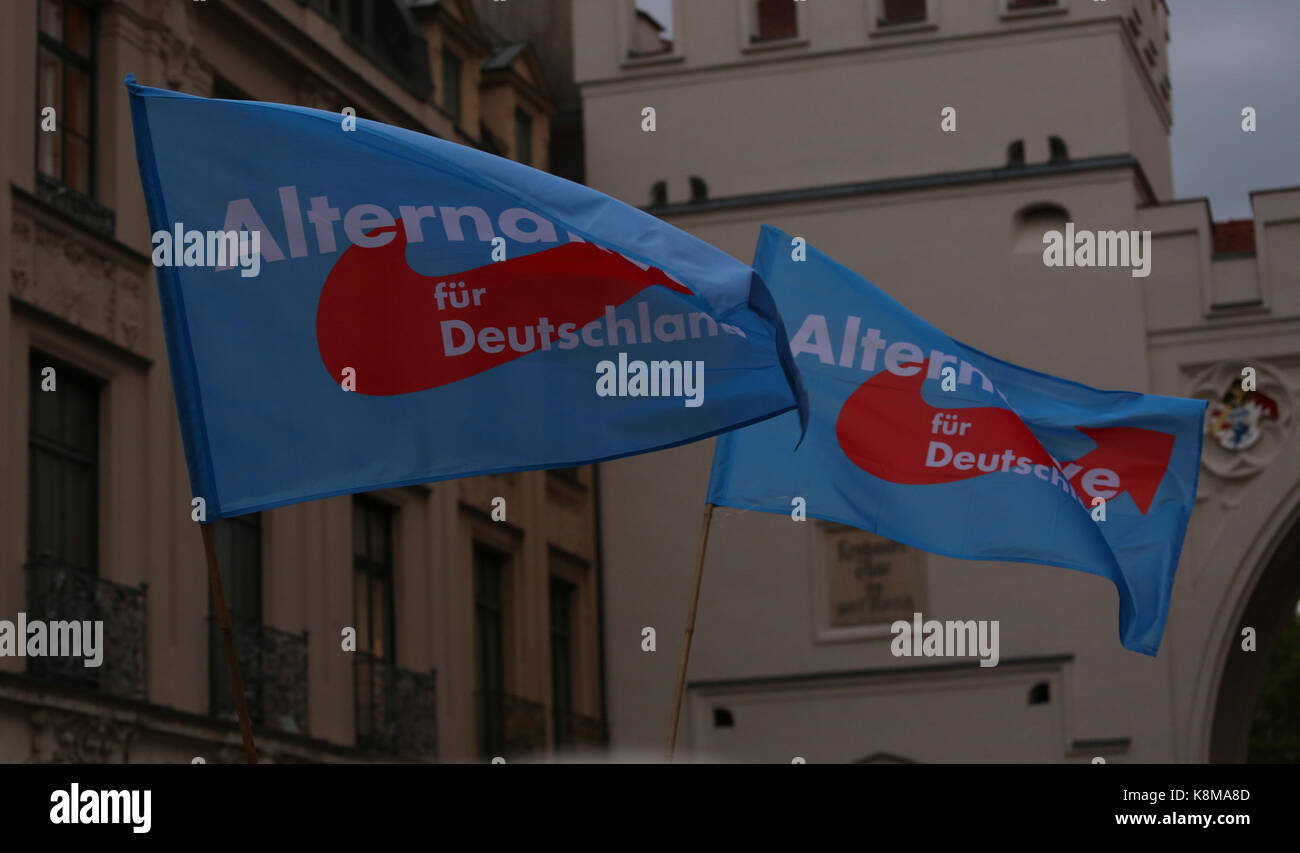 Munich, Germany. 19th Sep, 2017. AfD flags AfD held its last big rally ...
