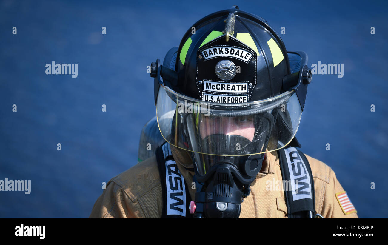 Senior Airman Joshua McCreath, 2nd Civil Engineer Squadron firefighter ...
