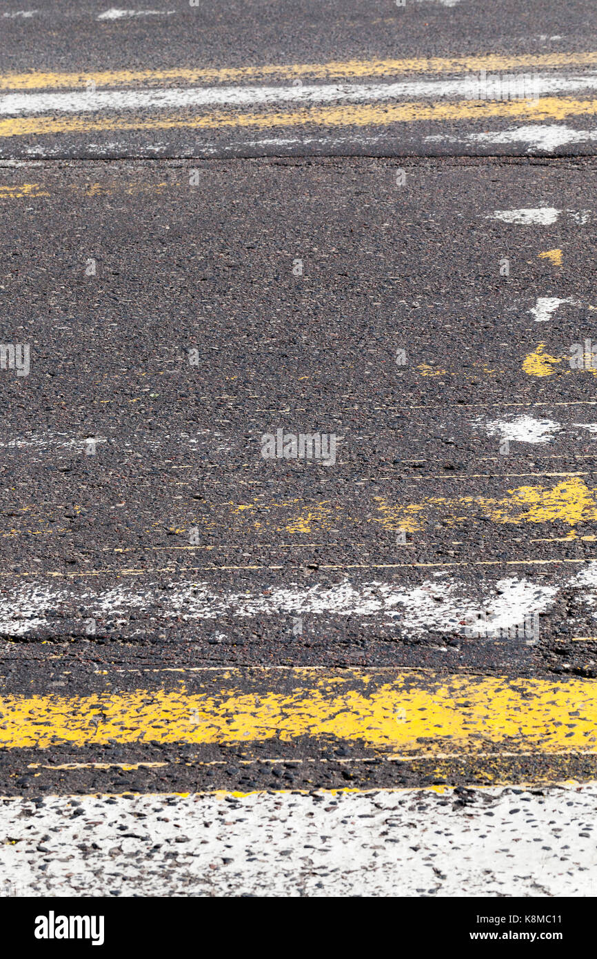 erased lines and road markings, painted on asphalt. close-up Stock ...