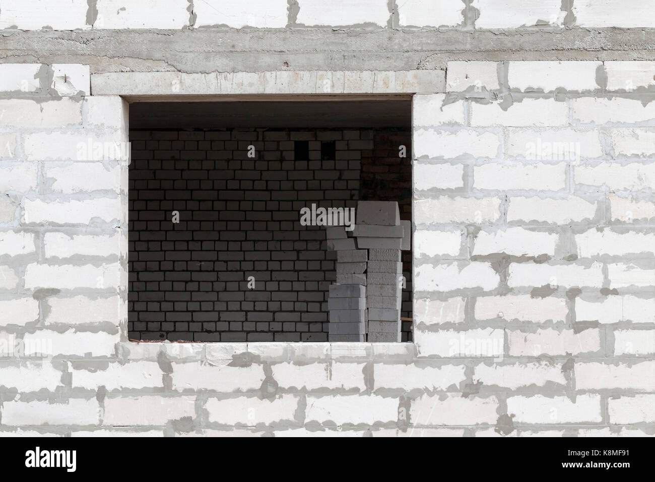 wall of the building is made of gas silicate blocks. Photo close-up. In ...