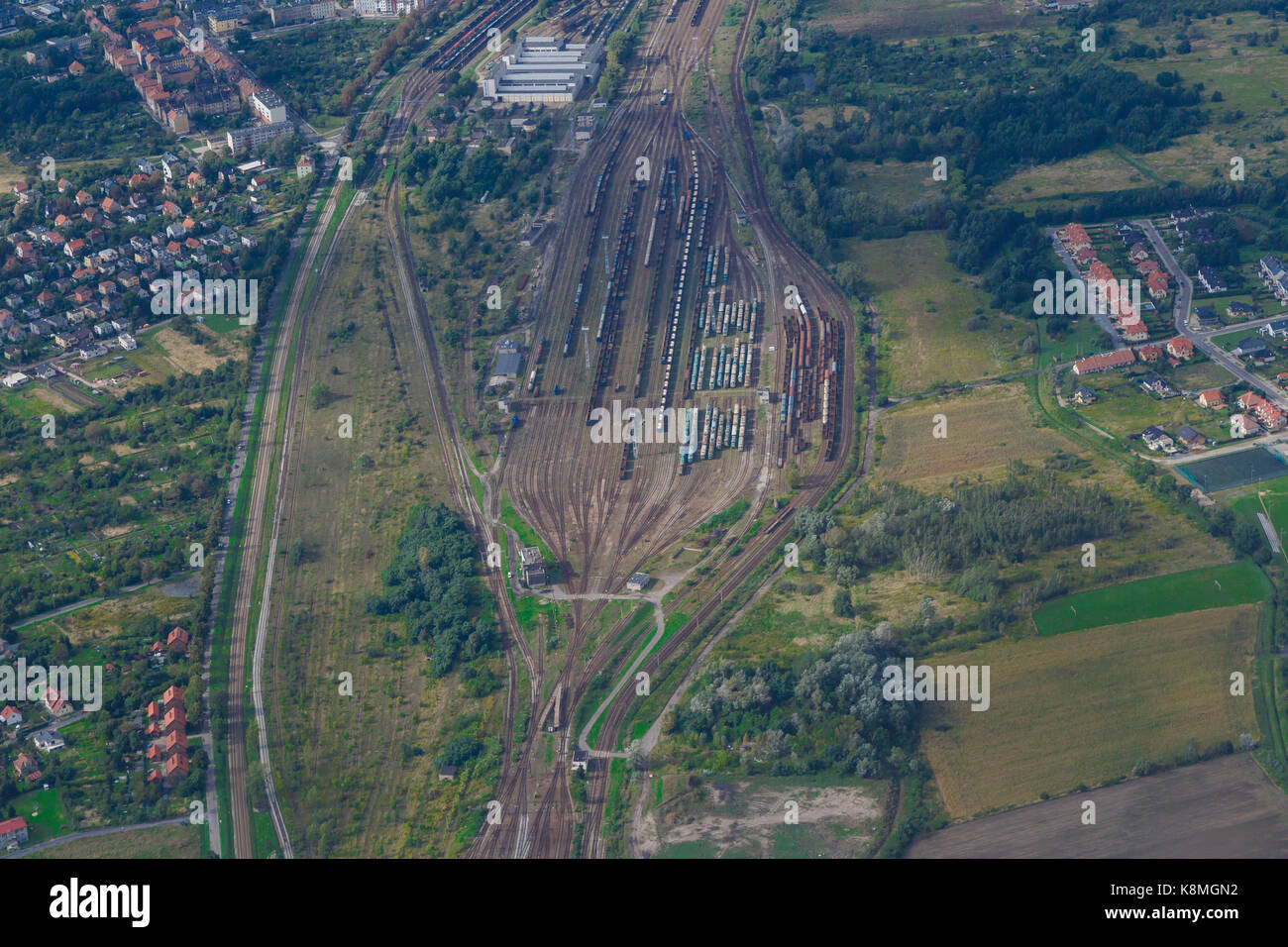 Aerial top view train rails hi-res stock photography and images - Alamy