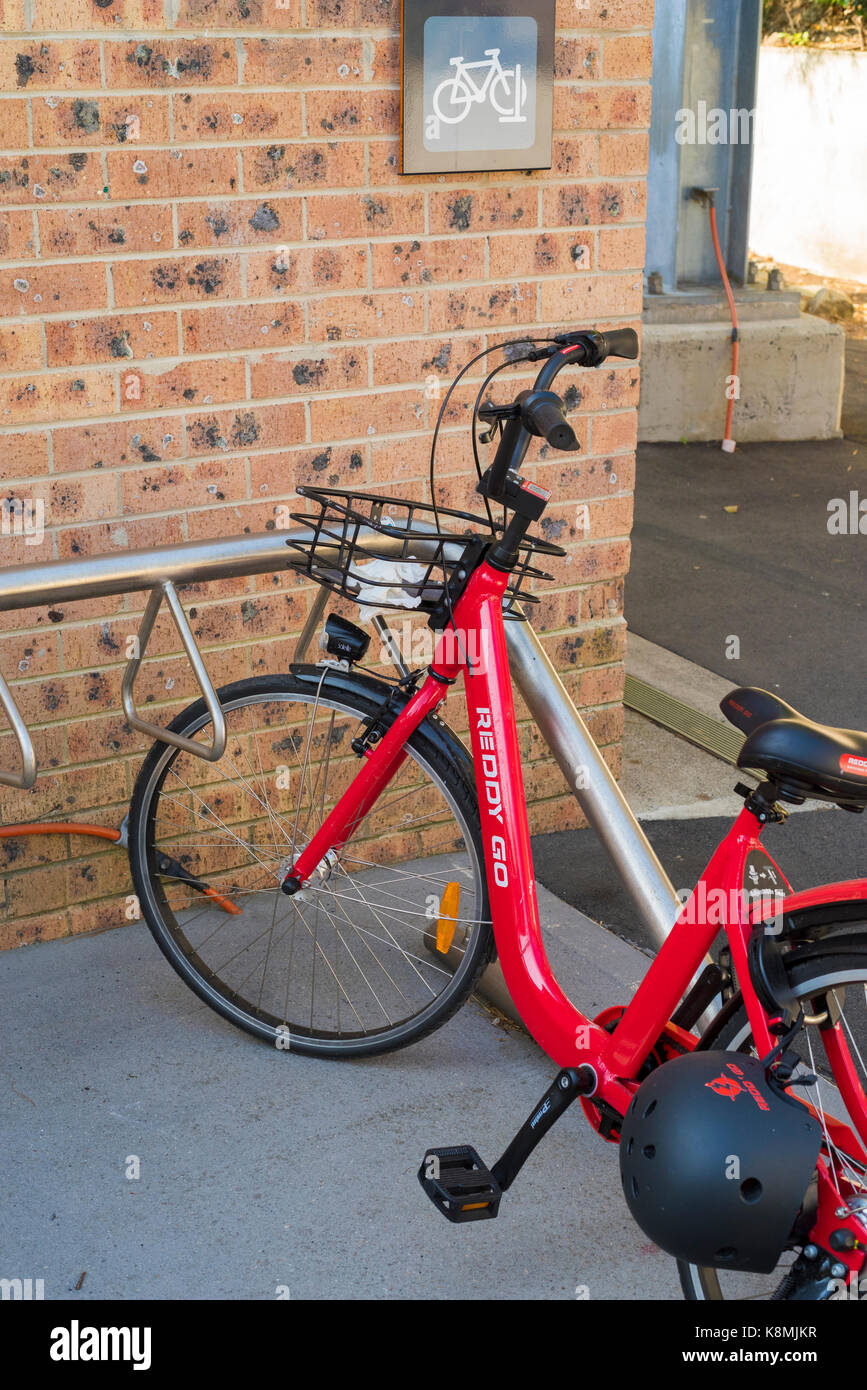 Reddy Go bike at bike rack at Wollstonecraft Train Station Stock Photo ...