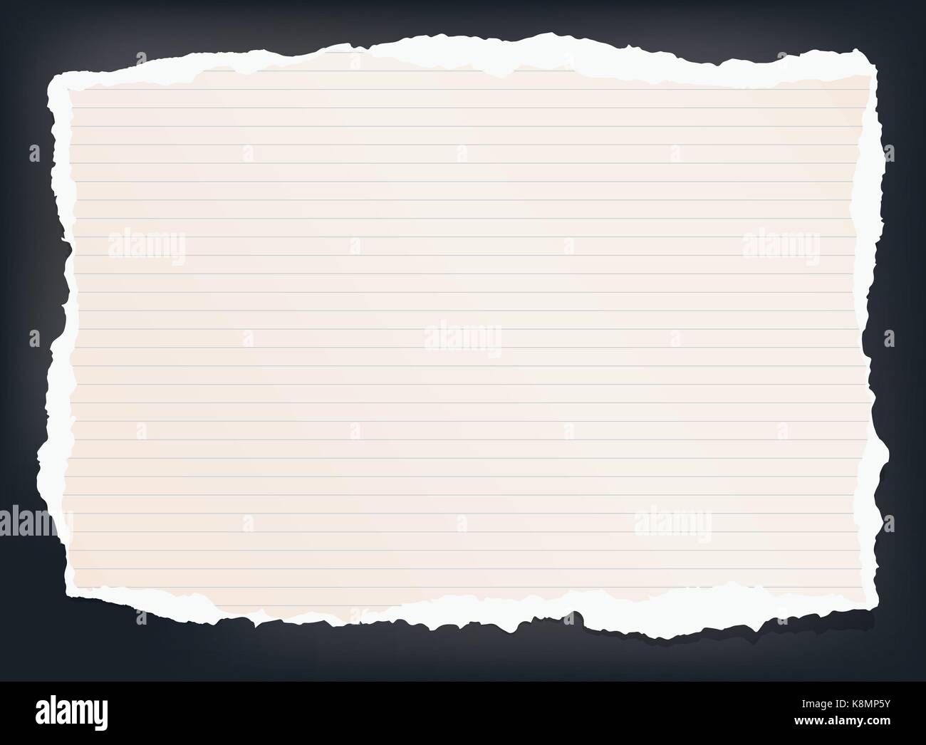 Torn ruled note, notebook, copybook paper stuck on black background ...