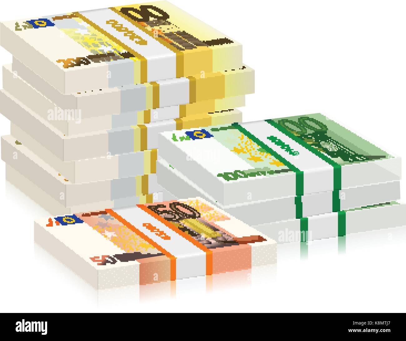 Euro banknotes stacks on a white background. Vector illustration Stock ...