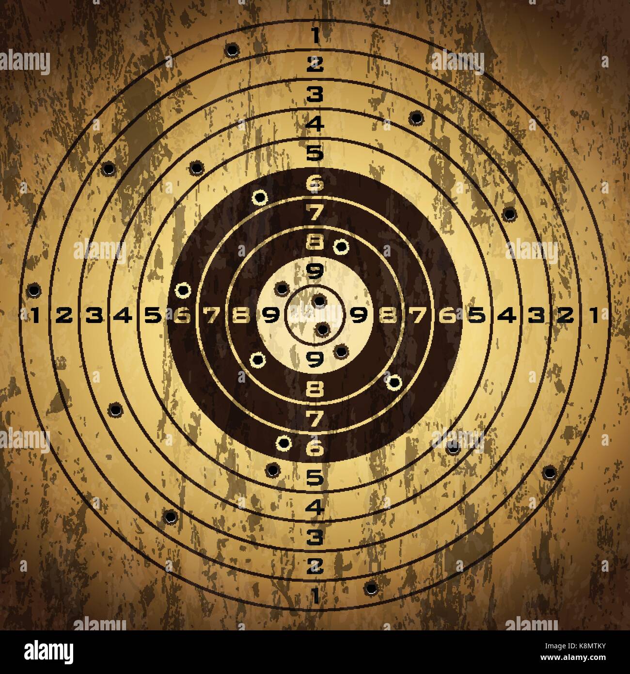 Target with bullet holes over grunge background. Vector illustration ...