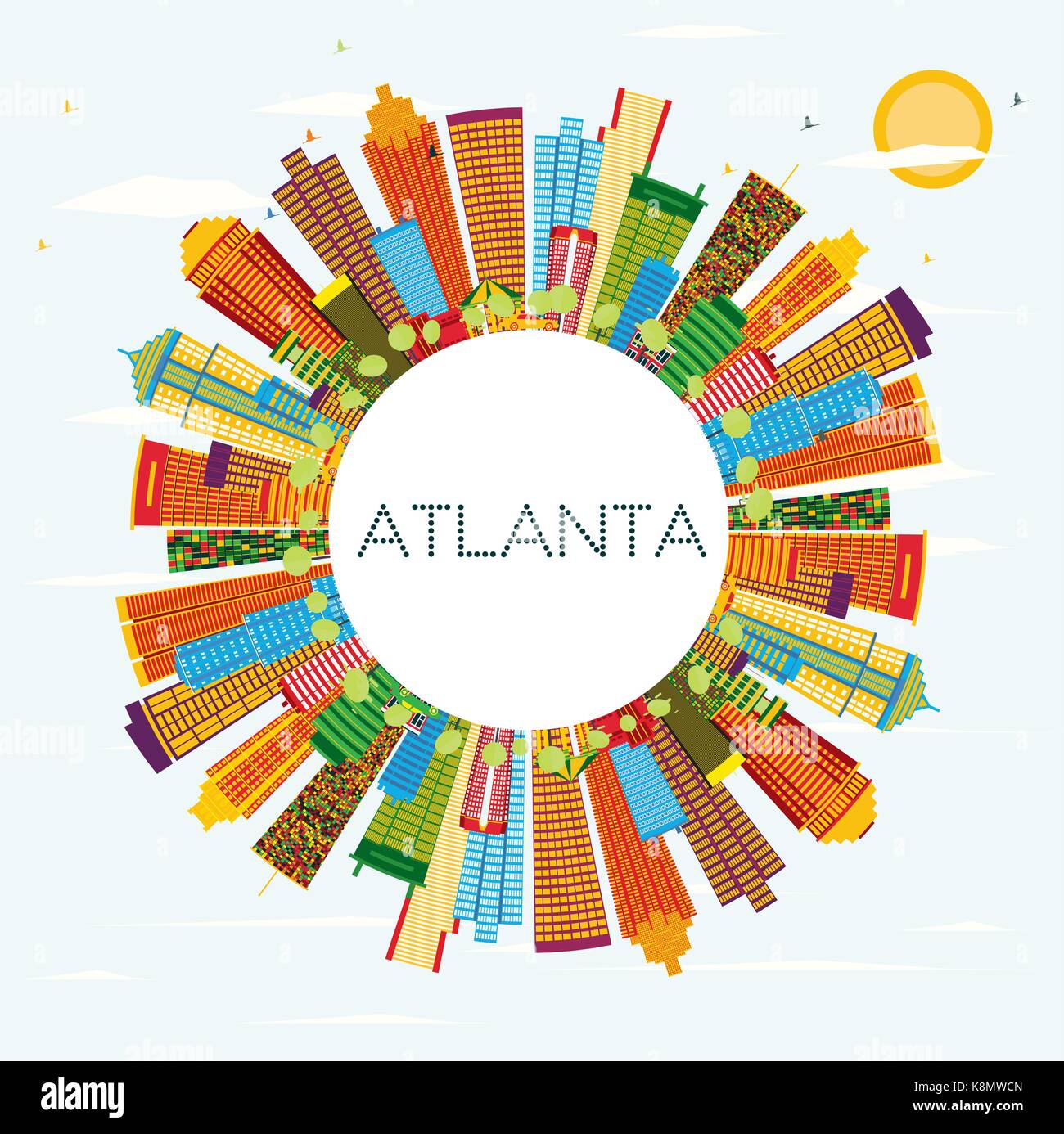 Atlanta Skyline with Color Buildings, Blue Sky and Copy Space. Vector ...