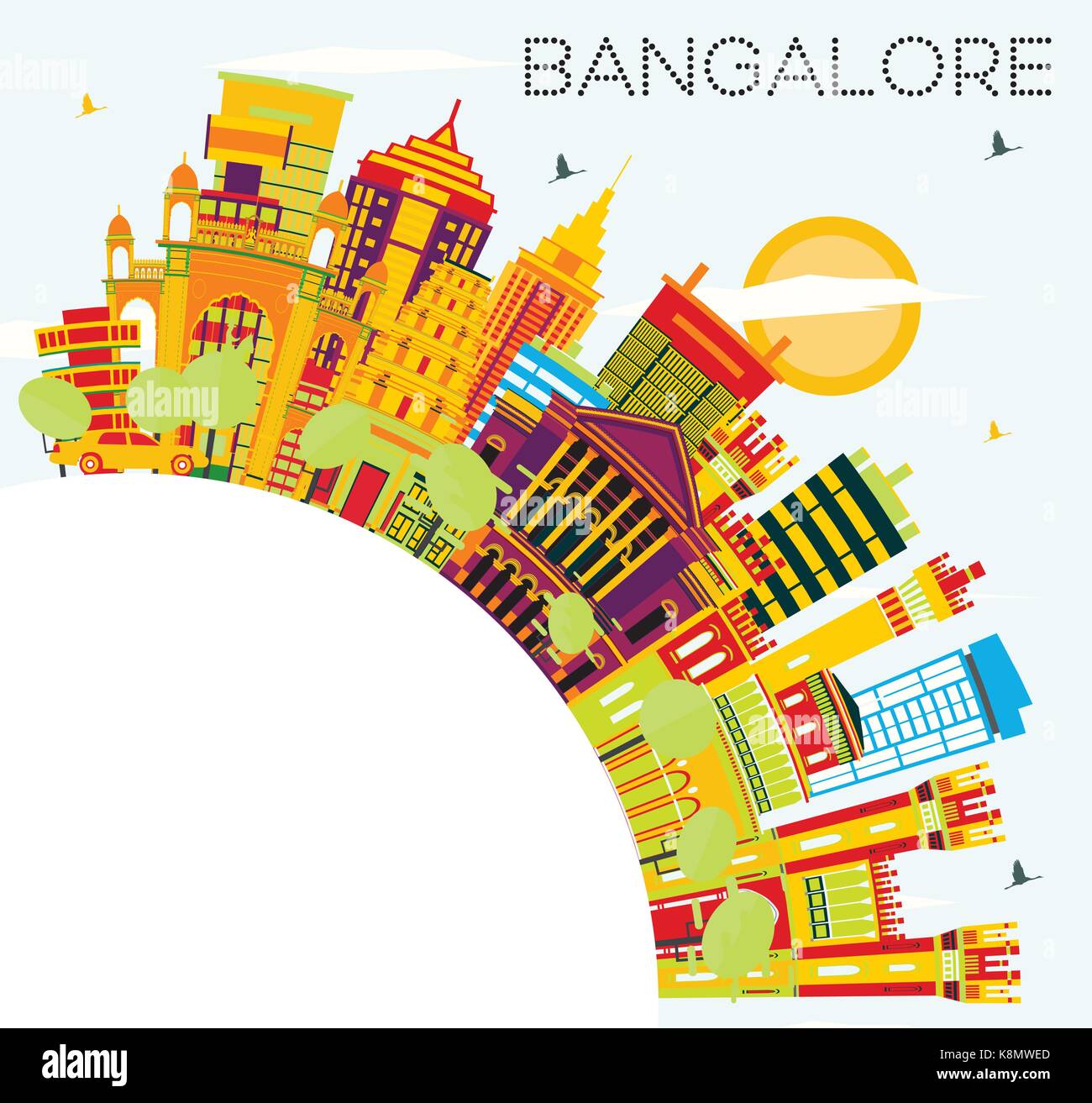 Bangalore Skyline with Color Buildings, Blue Sky and Copy Space. Vector ...