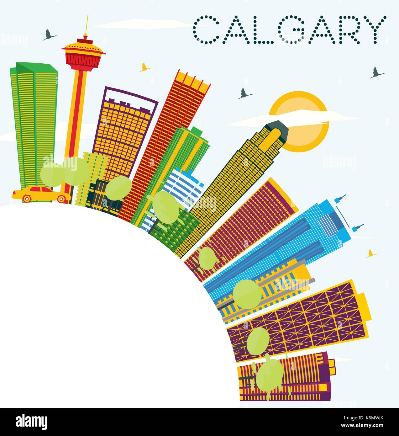 Calgary Skyline with Color Buildings, Blue Sky and Copy Space. Vector ...