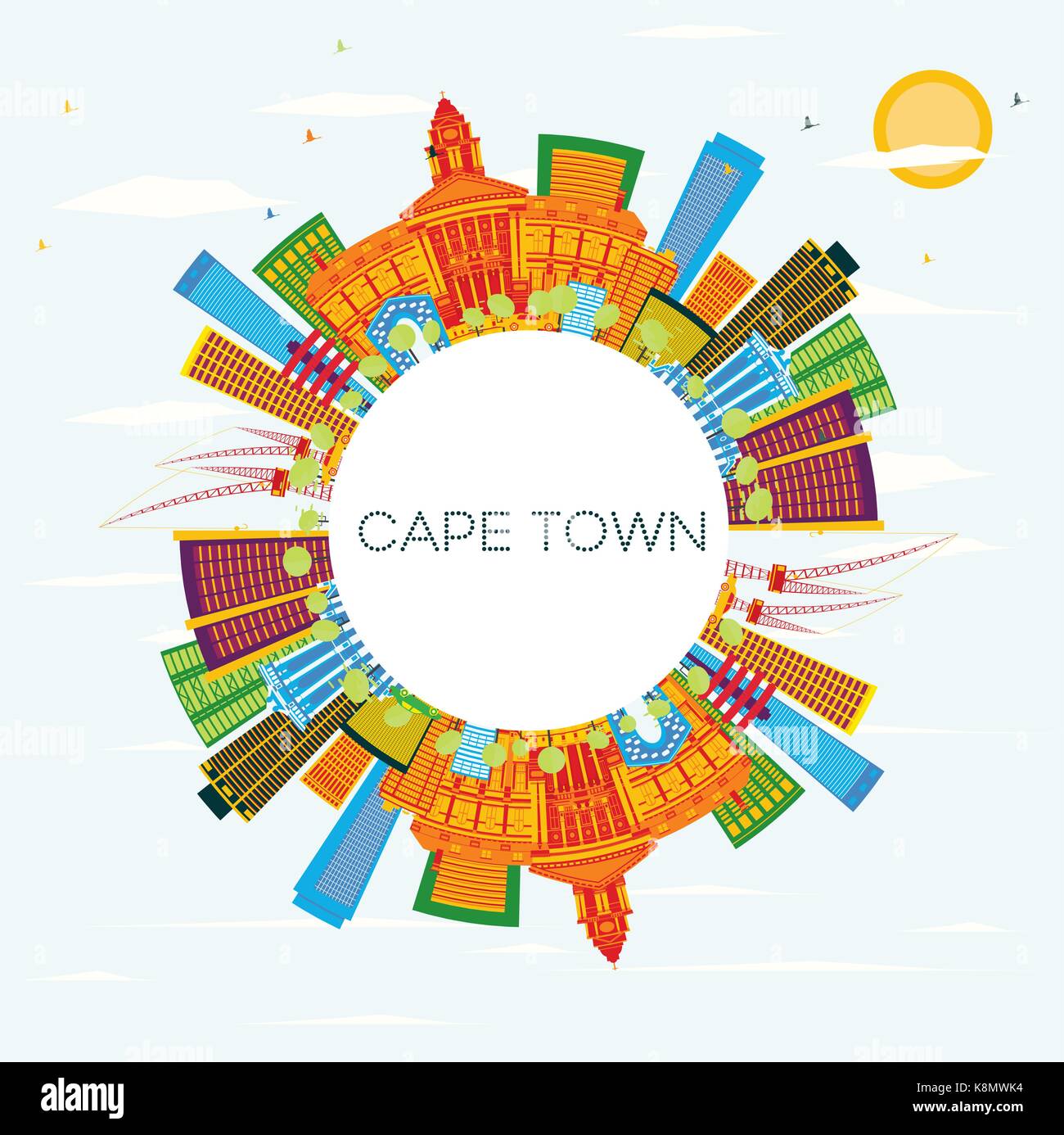 Cape Town Skyline with Color Buildings, Blue Sky and Copy Space. Vector ...
