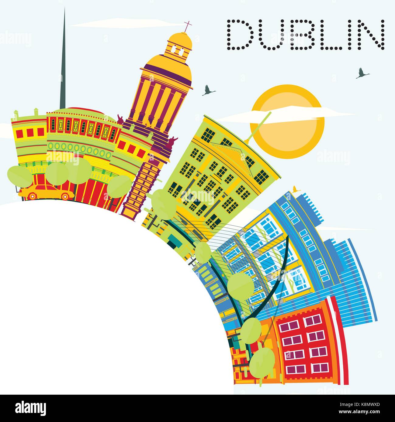 Dublin Skyline with Color Buildings, Blue Sky and Copy Space. Vector ...
