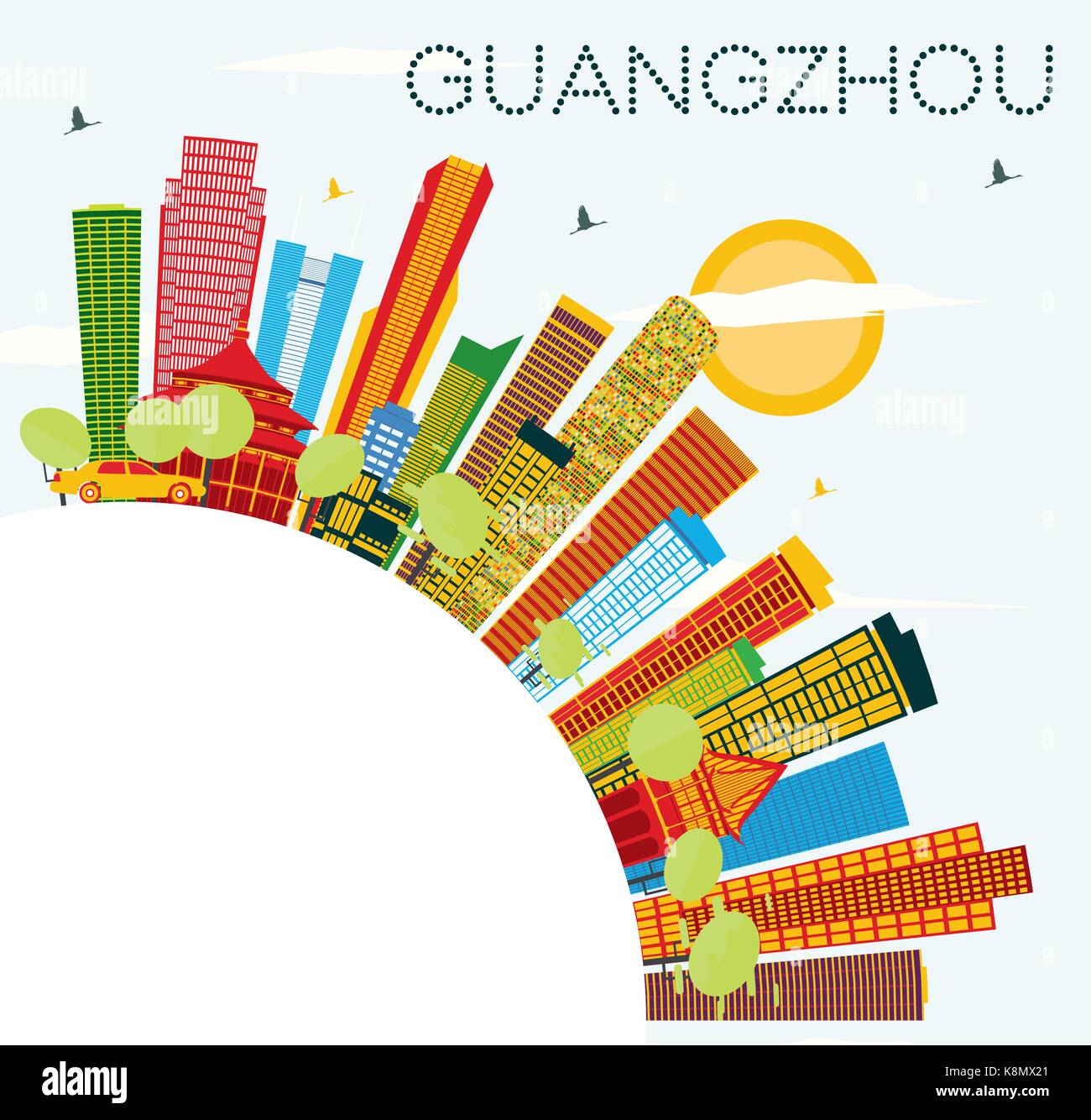 Guangzhou Skyline with Color Buildings, Blue Sky and Copy Space. Vector ...
