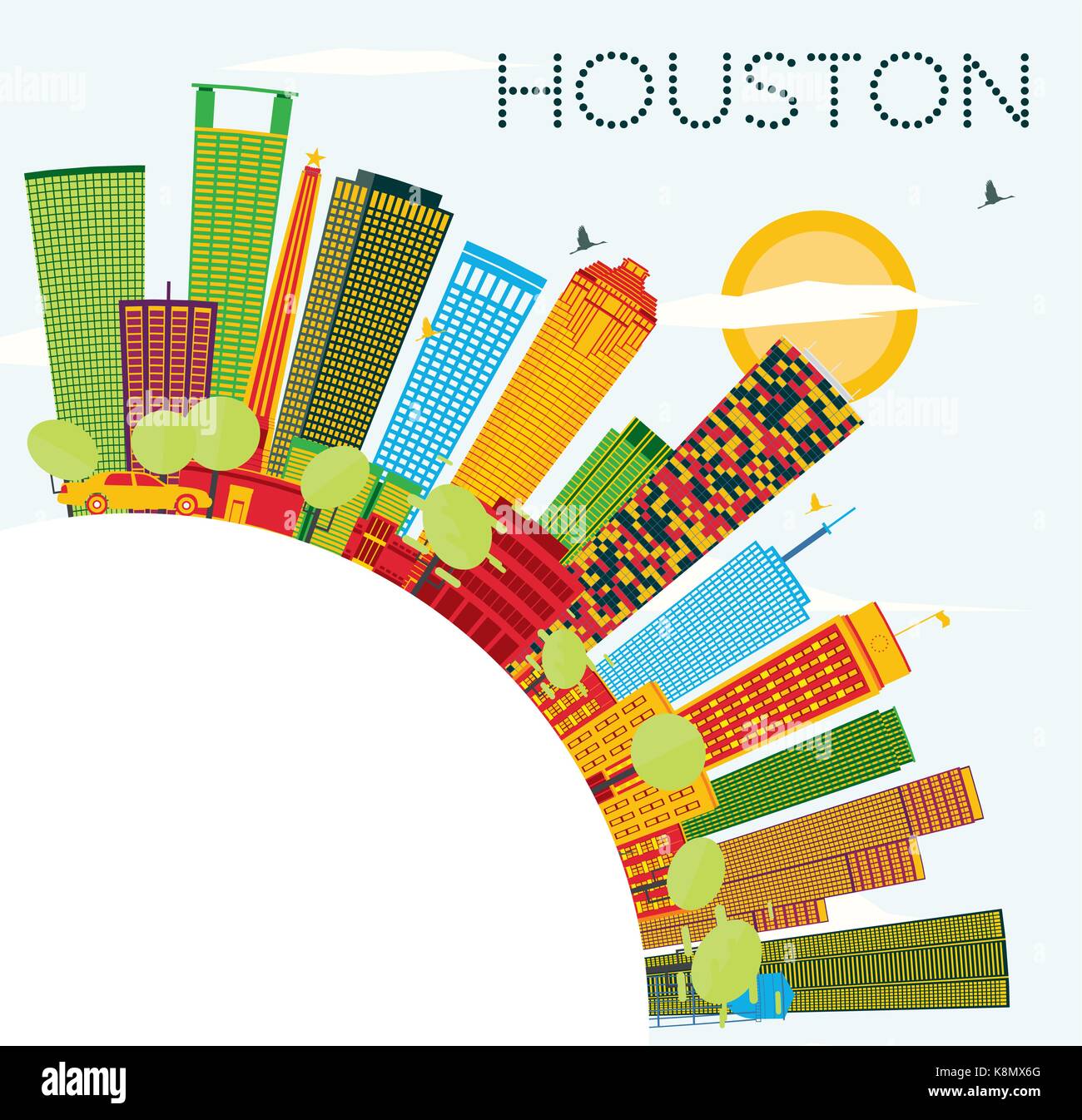 Houston Skyline with Color Buildings, Blue Sky and Copy Space. Vector ...