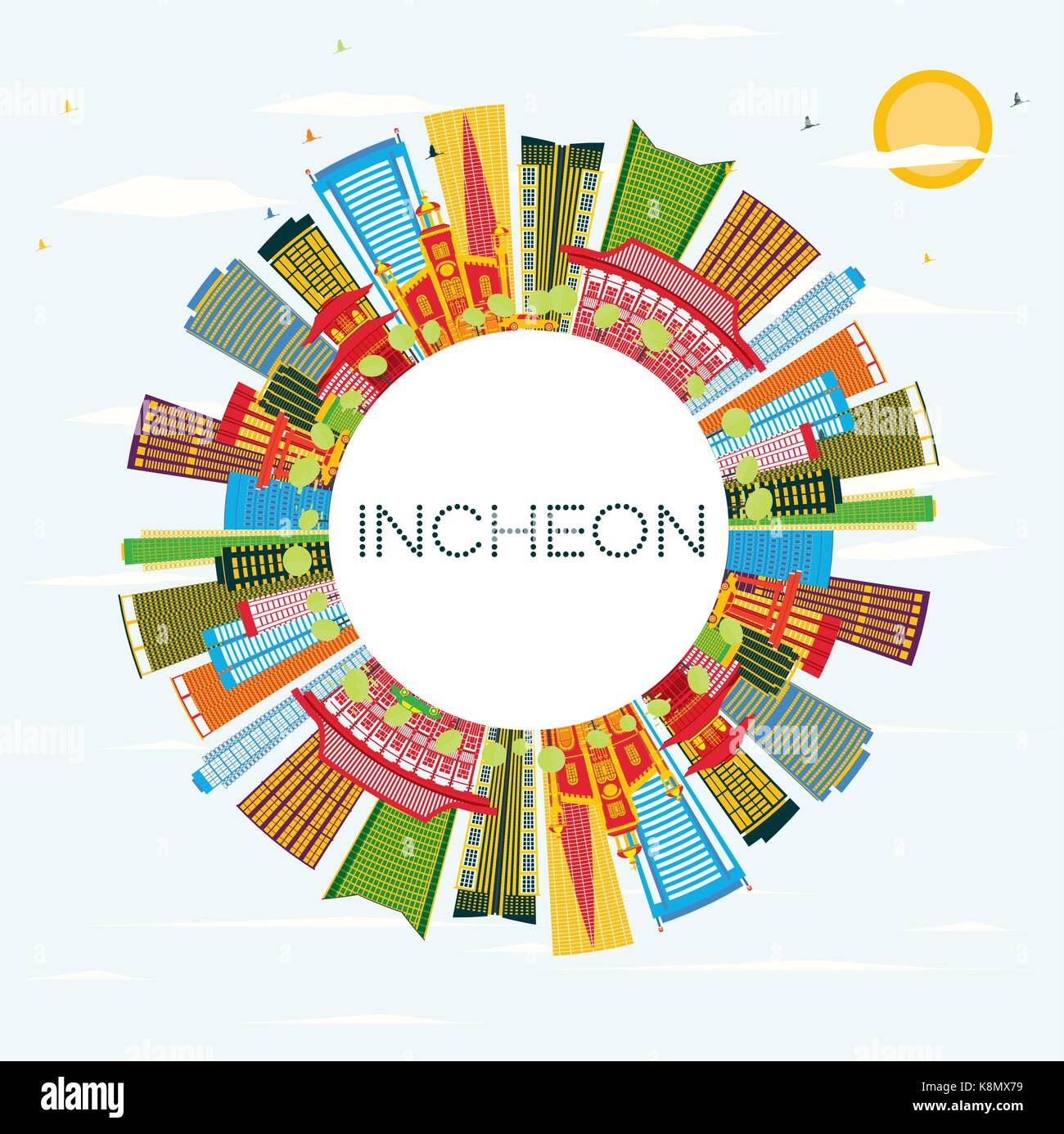 Incheon Skyline with Color Buildings, Blue Sky and Copy Space. Vector ...
