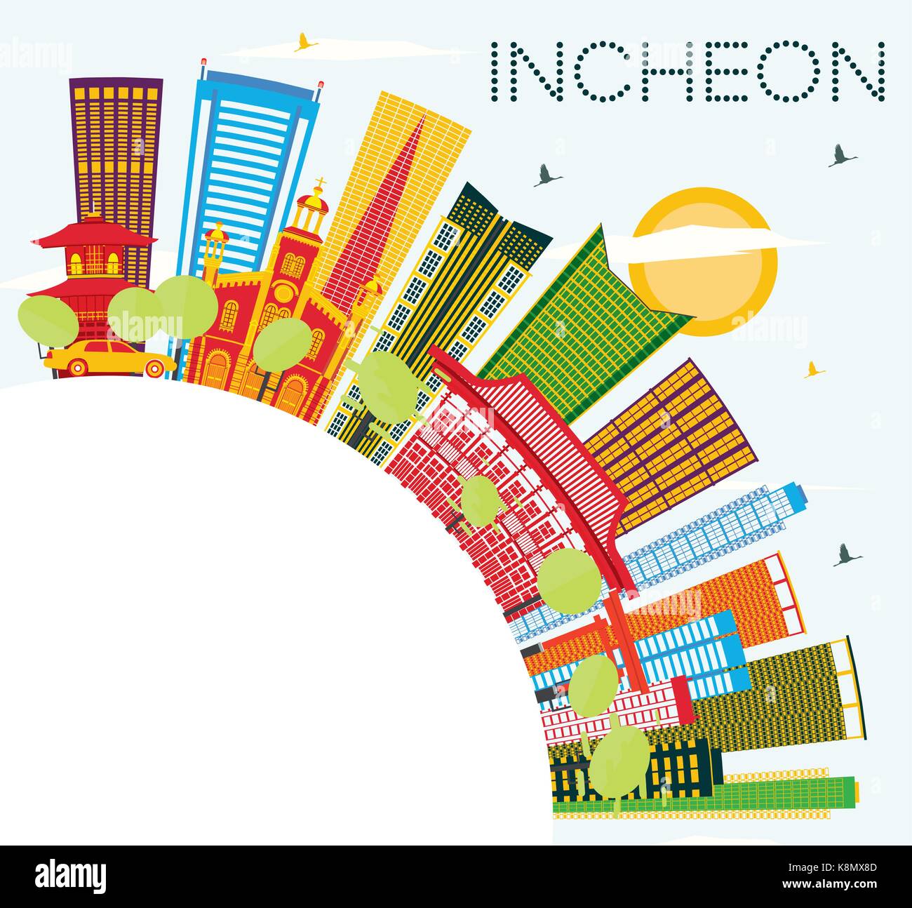 Incheon Skyline with Color Buildings, Blue Sky and Copy Space. Vector ...