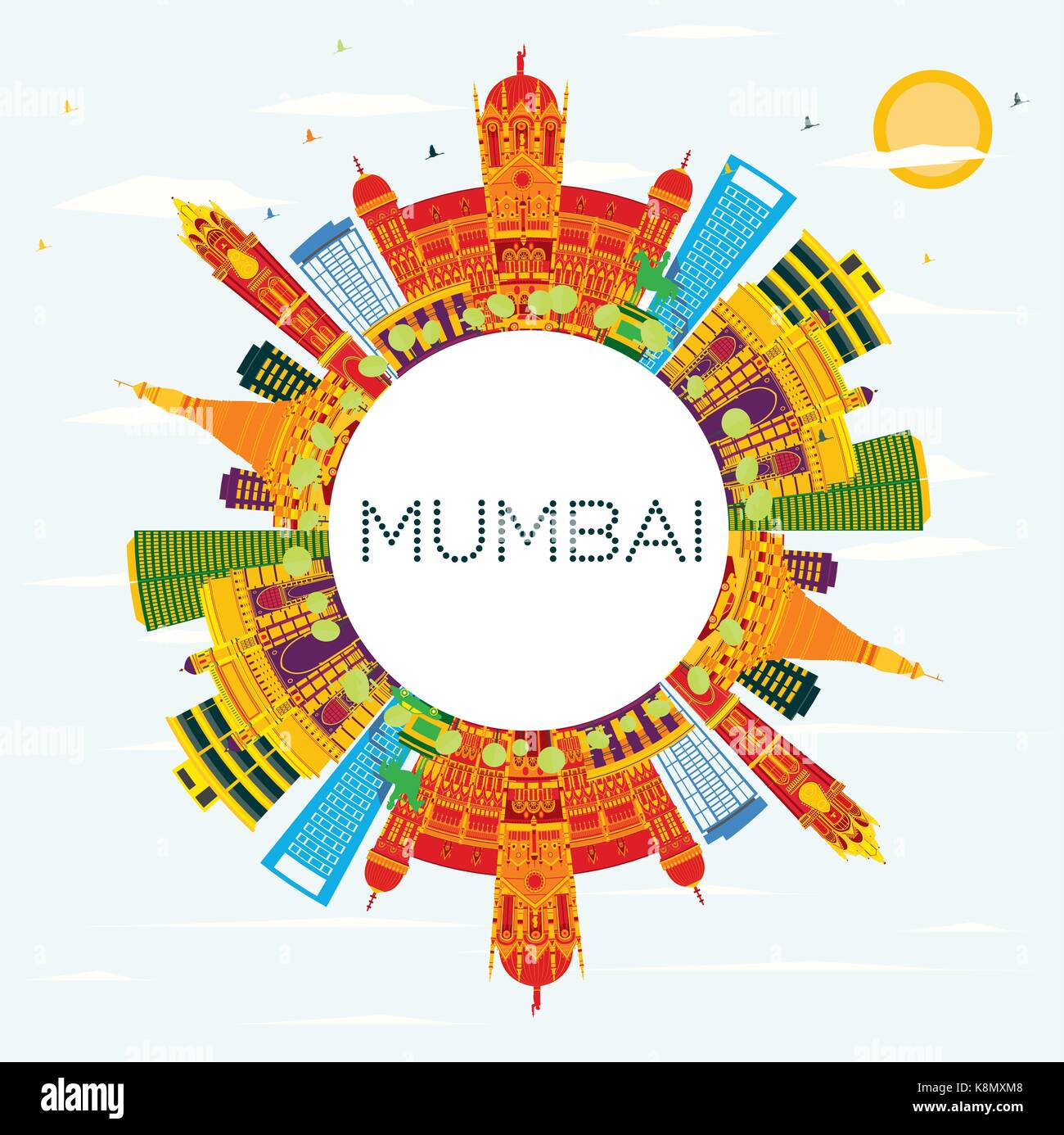 Mumbai India Skyline with Color Buildings, Blue Sky and Copy Space ...