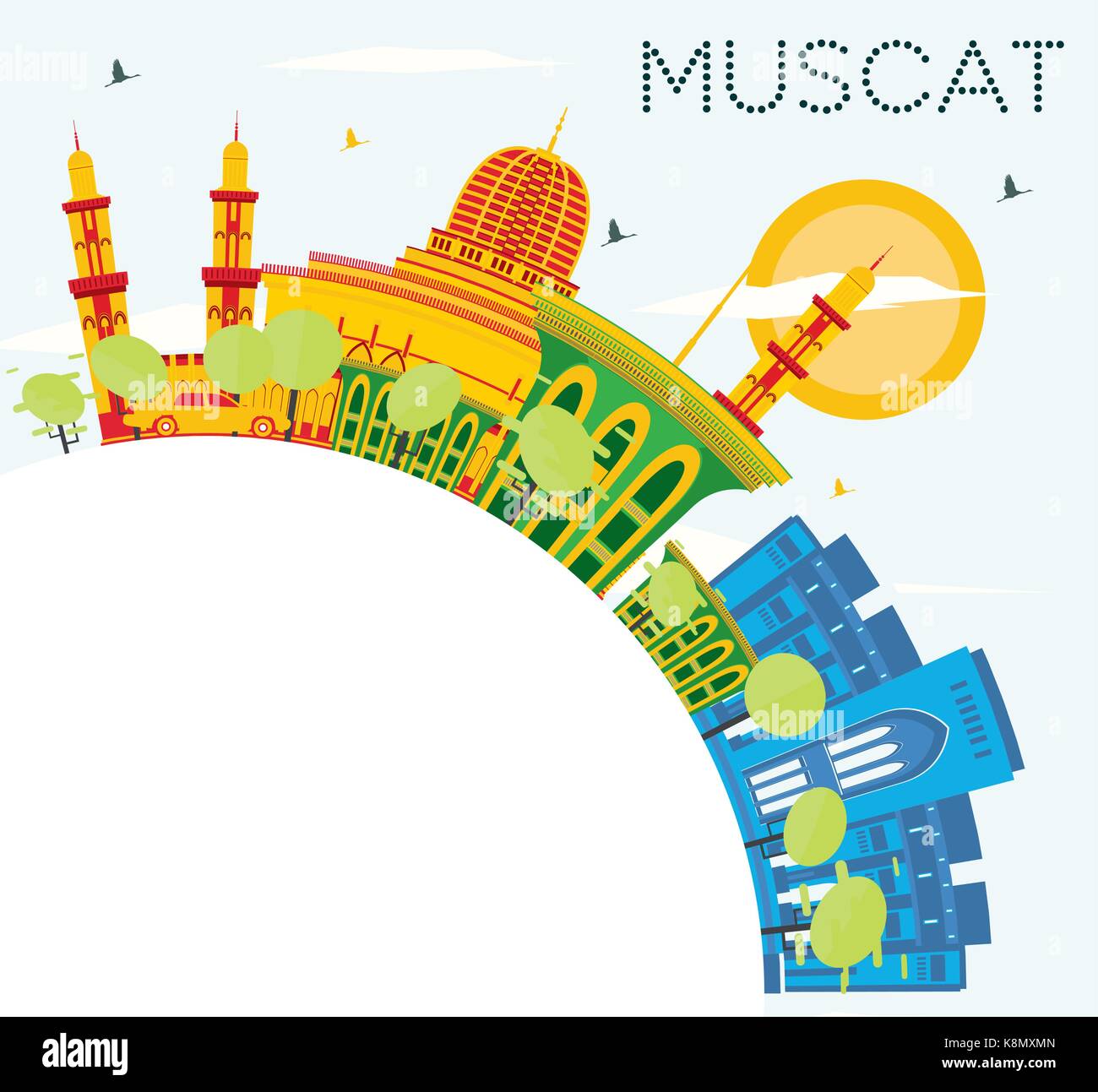 Muscat Skyline with Color Buildings, Blue Sky and Copy Space. Vector ...