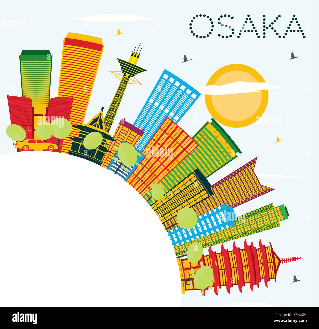 Osaka Skyline with Color Buildings, Blue Sky and Copy Space. Business ...