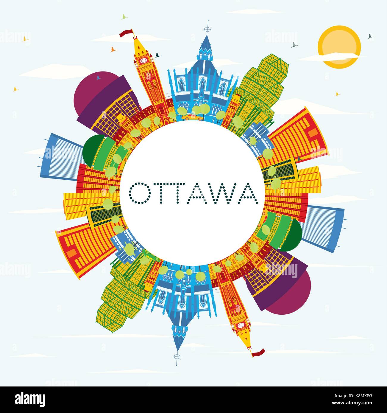 Ottawa Skyline with Color Buildings, Blue Sky and Copy Space. Vector ...