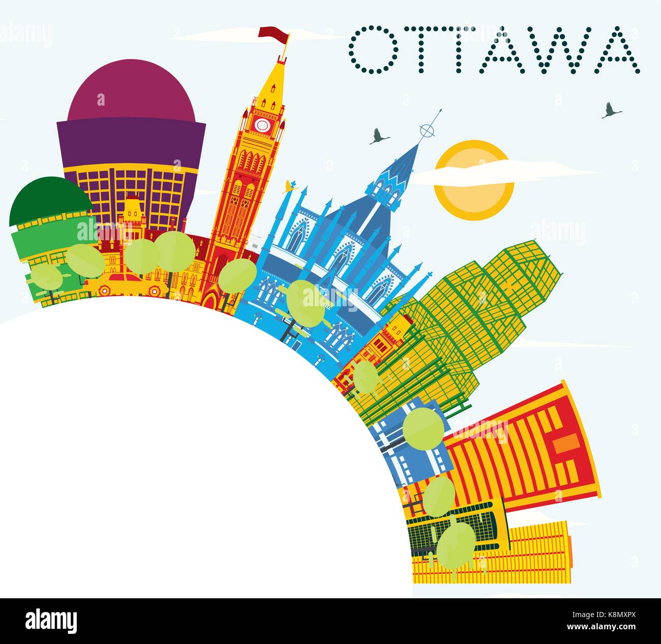 Ottawa Skyline with Color Buildings, Blue Sky and Copy Space. Vector ...