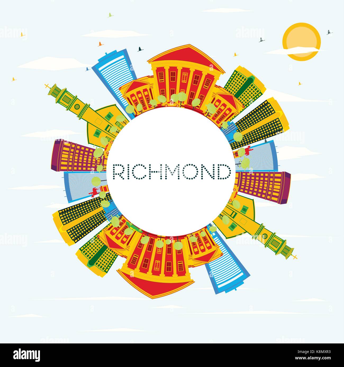 Richmond Skyline with Color Buildings, Blue Sky and Copy Space. Vector ...