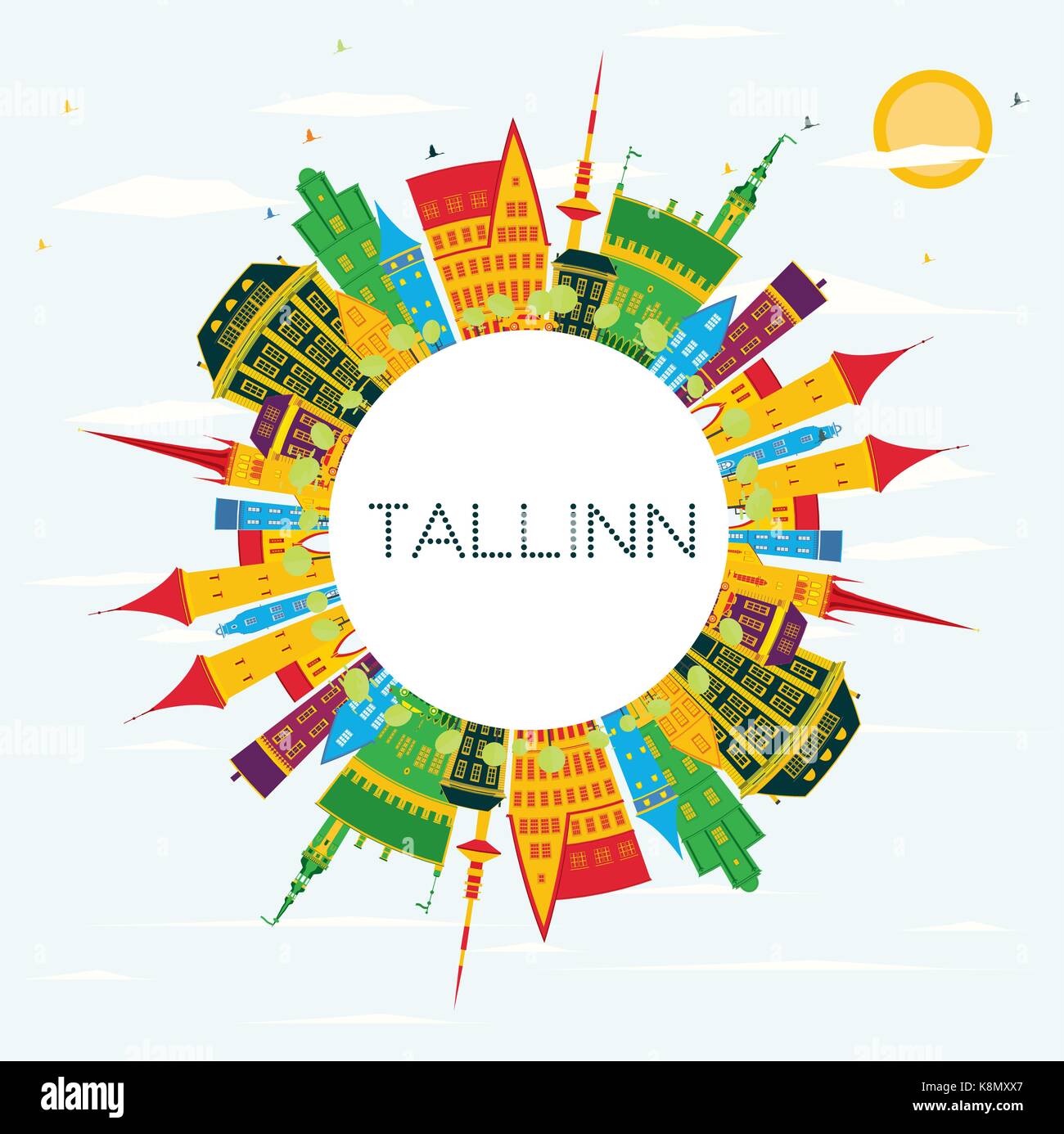 Tallinn Skyline with Color Buildings, Blue Sky and Copy Space. Vector ...