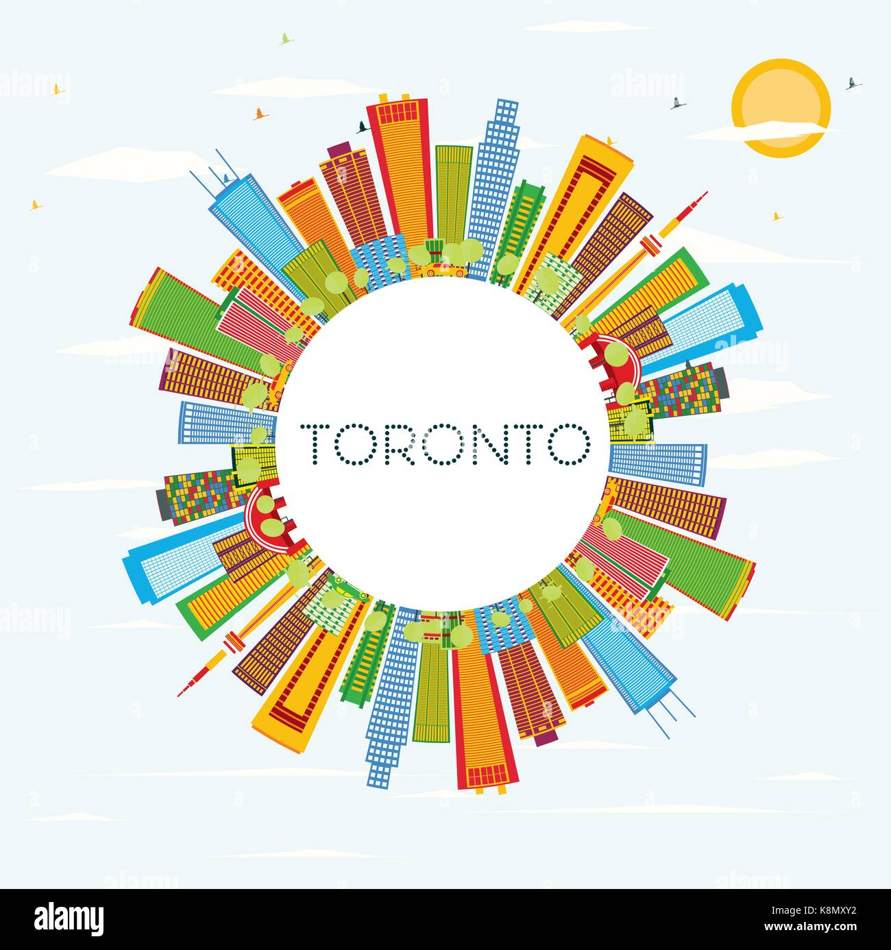 Toronto Skyline with Color Buildings, Blue Sky and Copy Space. Vector ...