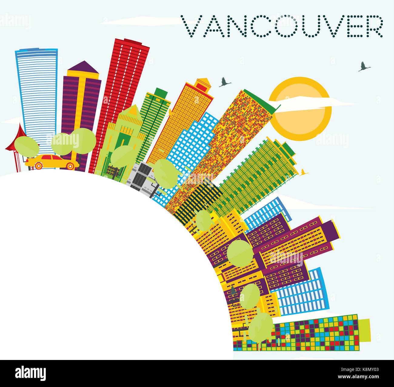 Vancouver Skyline with Color Buildings, Blue Sky and Copy Space. Vector ...