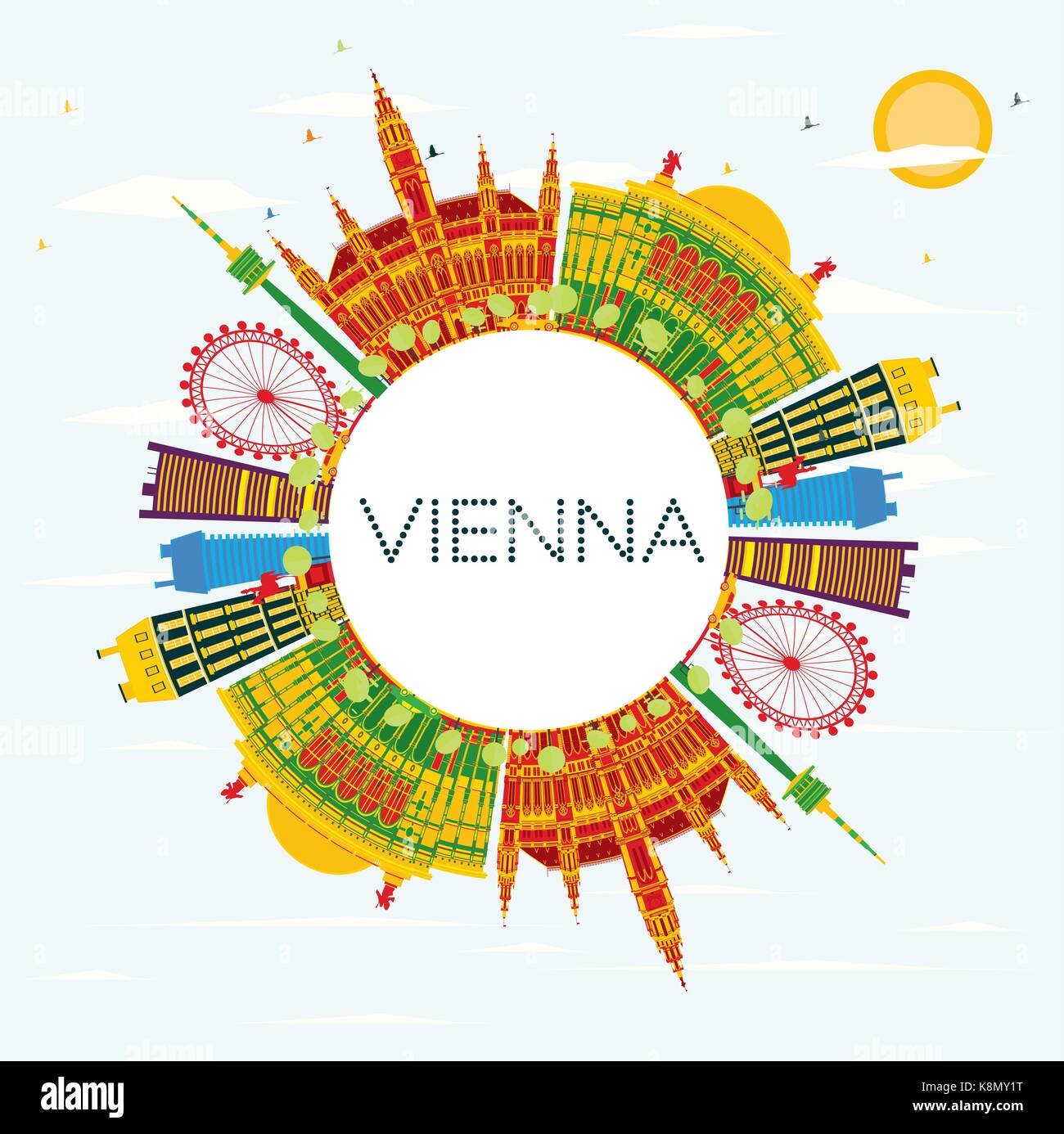 Vienna Skyline with Color Buildings, Blue Sky and Copy Space. Vector ...