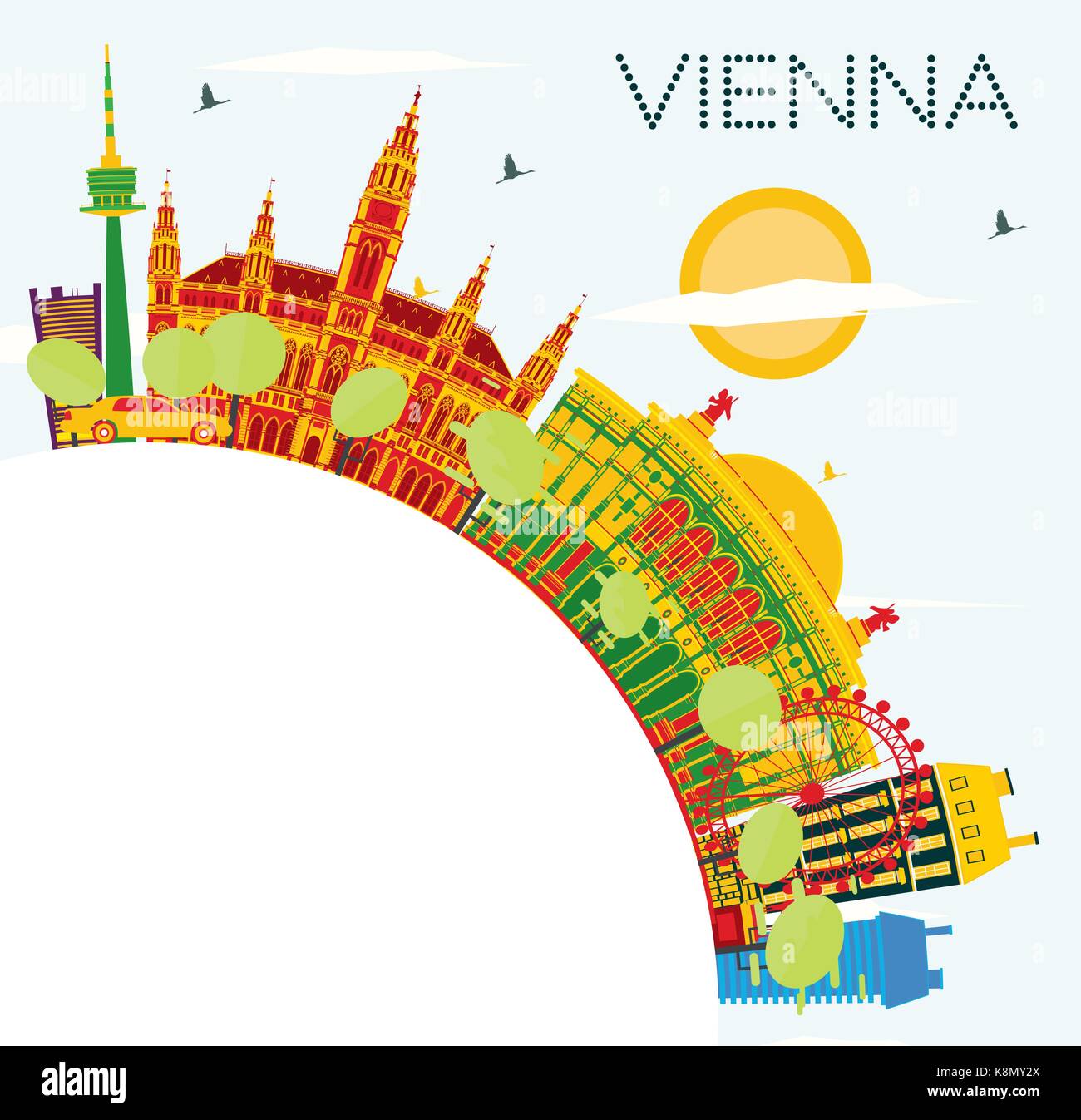 Vienna Skyline with Color Buildings, Blue Sky and Copy Space. Vector ...
