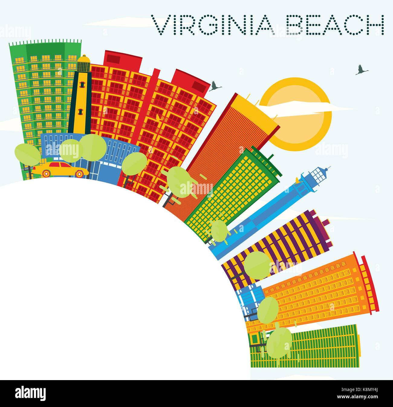 Virginia Beach Skyline with Color Buildings, Blue Sky and Copy Space ...