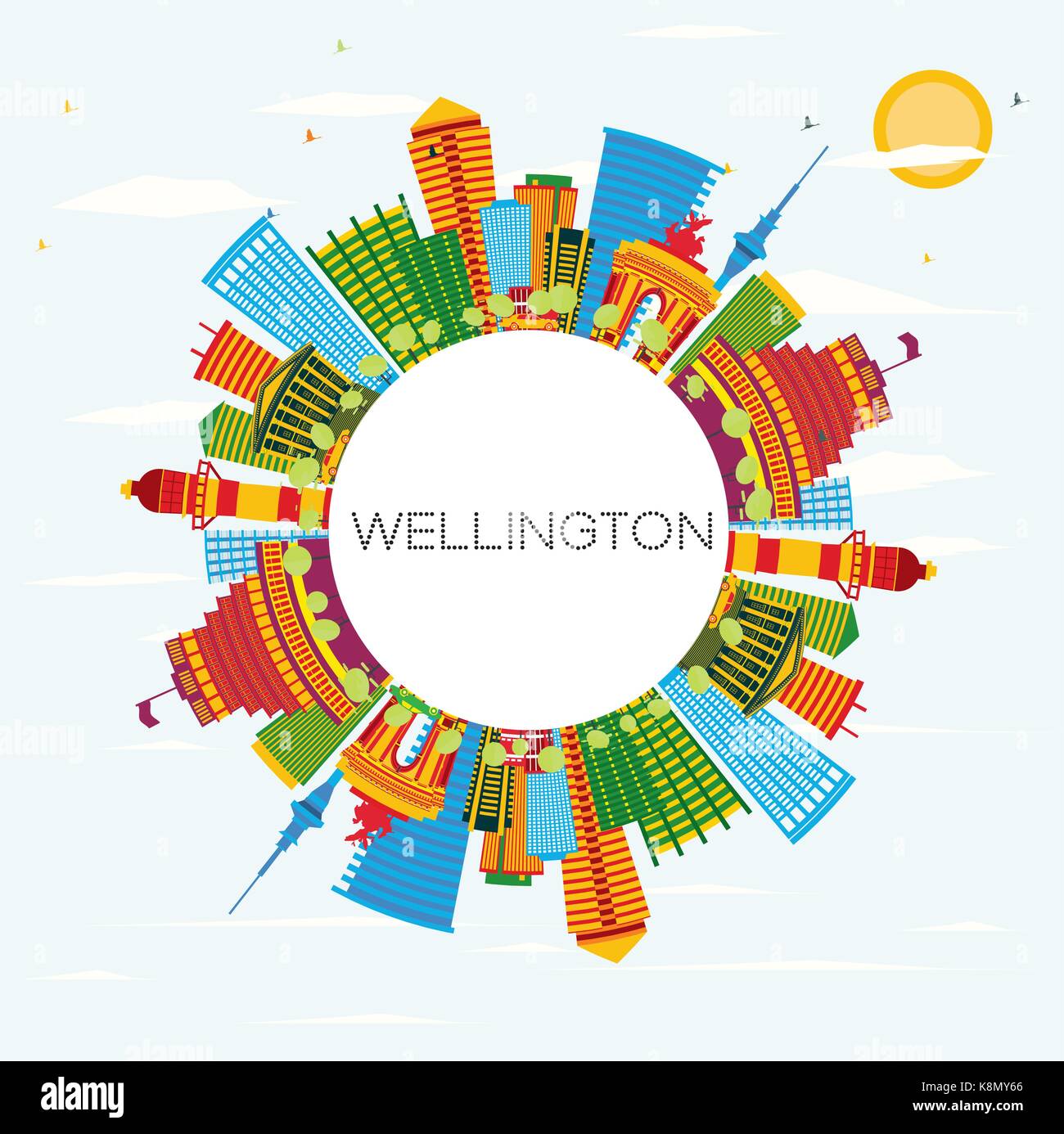 Wellington Skyline with Color Buildings, Blue Sky and Copy Space ...