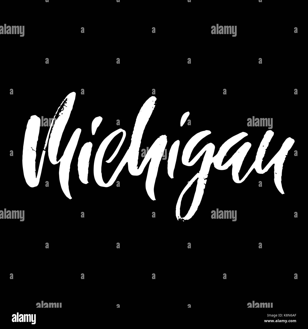 Michigan. Modern dry brush lettering. Retro typography print. Vector ...